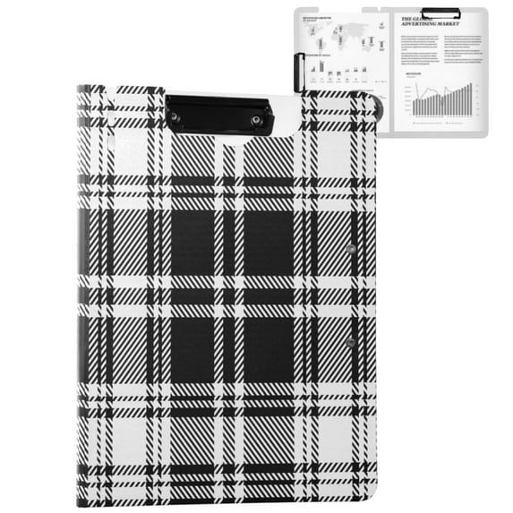 ALAZA Black and White Plaid Pattern Grid A4 Foldable Clipboard 360 Degree Folder Binder ...