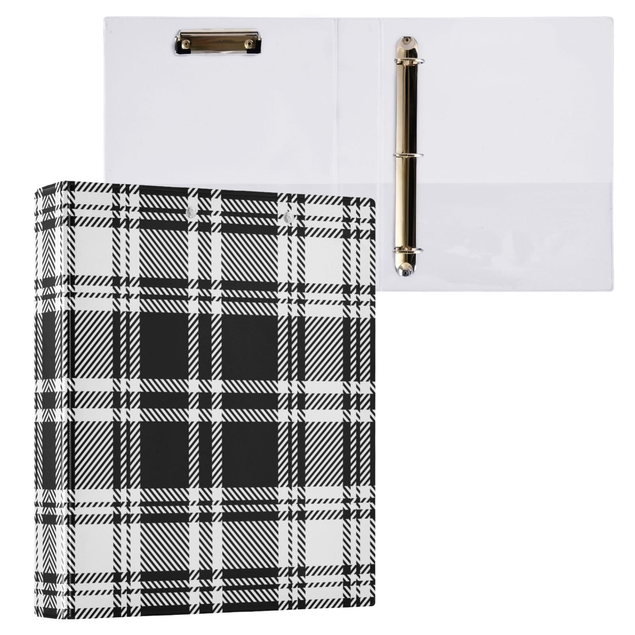 ALAZA Black and White Plaid Pattern Grid Hardcover 3 Ring Binder 1.5" D ...