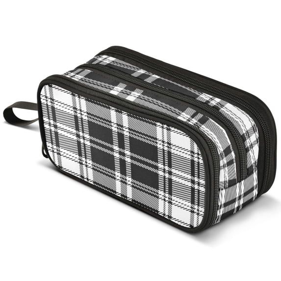 ALAZA Black and White Plaid Pattern Grid Pencil Case Bag Large 3 ...