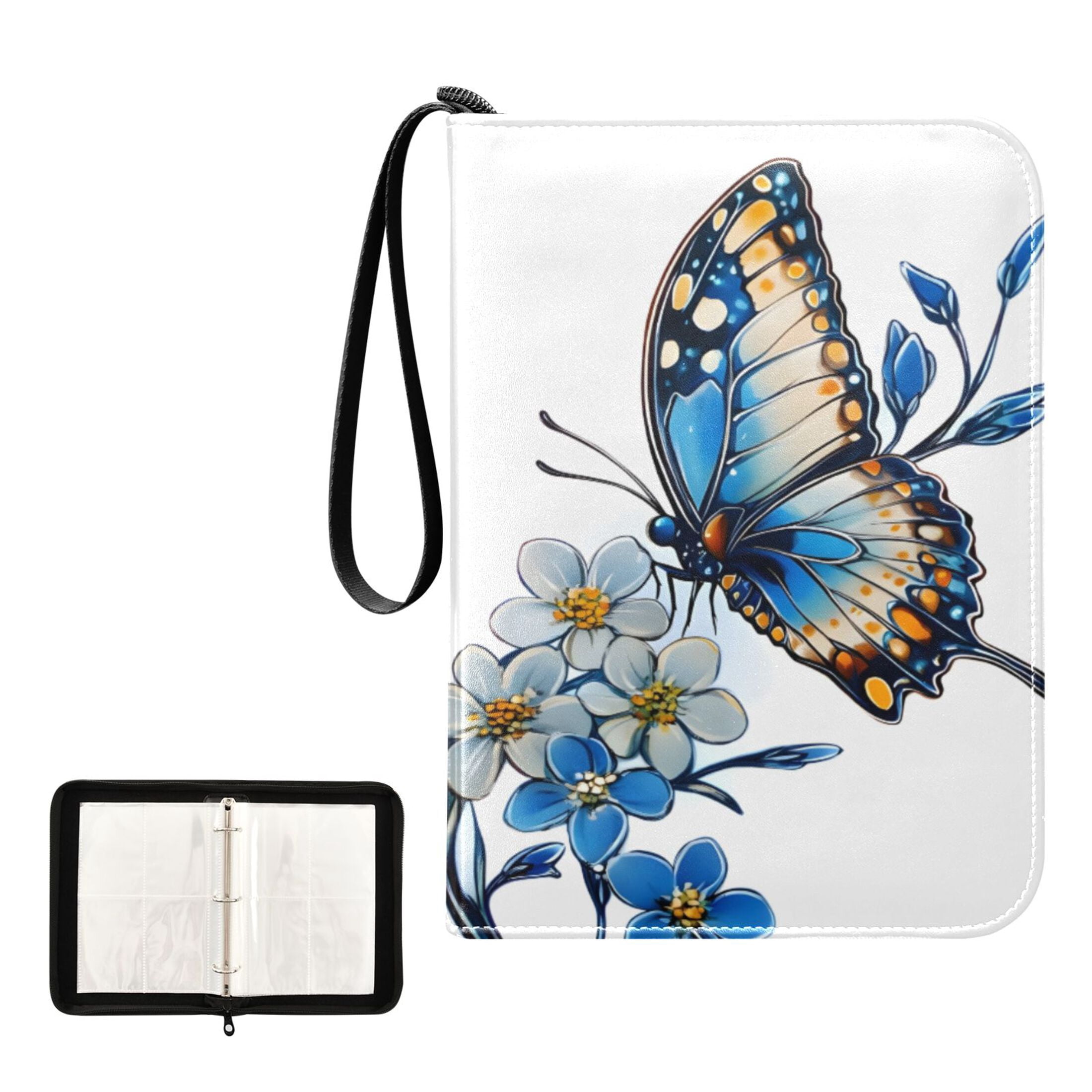 ALAZA Blue Butterfly Flower Trading Card Binder 4 Pocket Cards ...