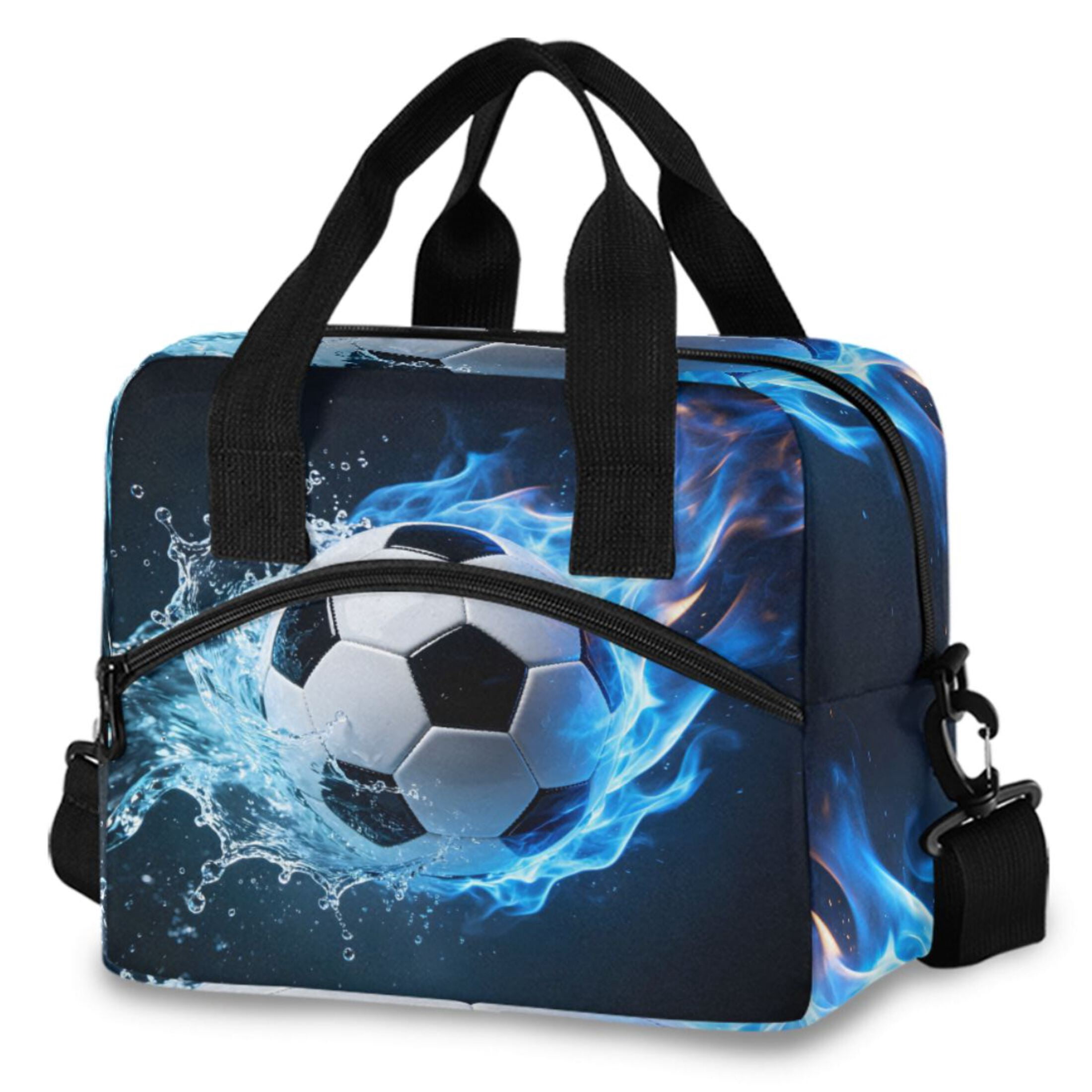 ALAZA Blue Fire Soccer Insulated Lunch Box Large Reusable Cooler Bag ...