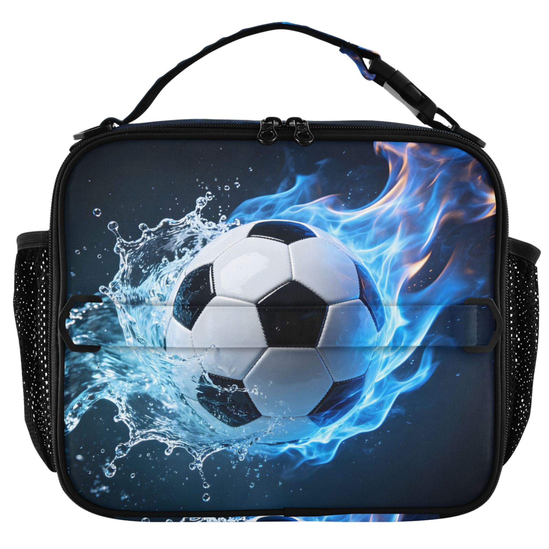 ALAZA Blue Fire Soccer Insulated Lunch Box Lunch Bag Cooler Tote with ...