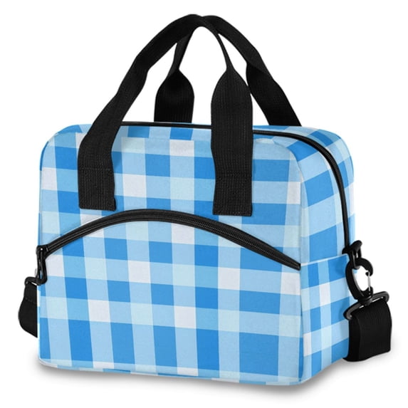 ALAZA Blue Geometric Checkered Grid Pattern Insulated Lunch Box Large ...