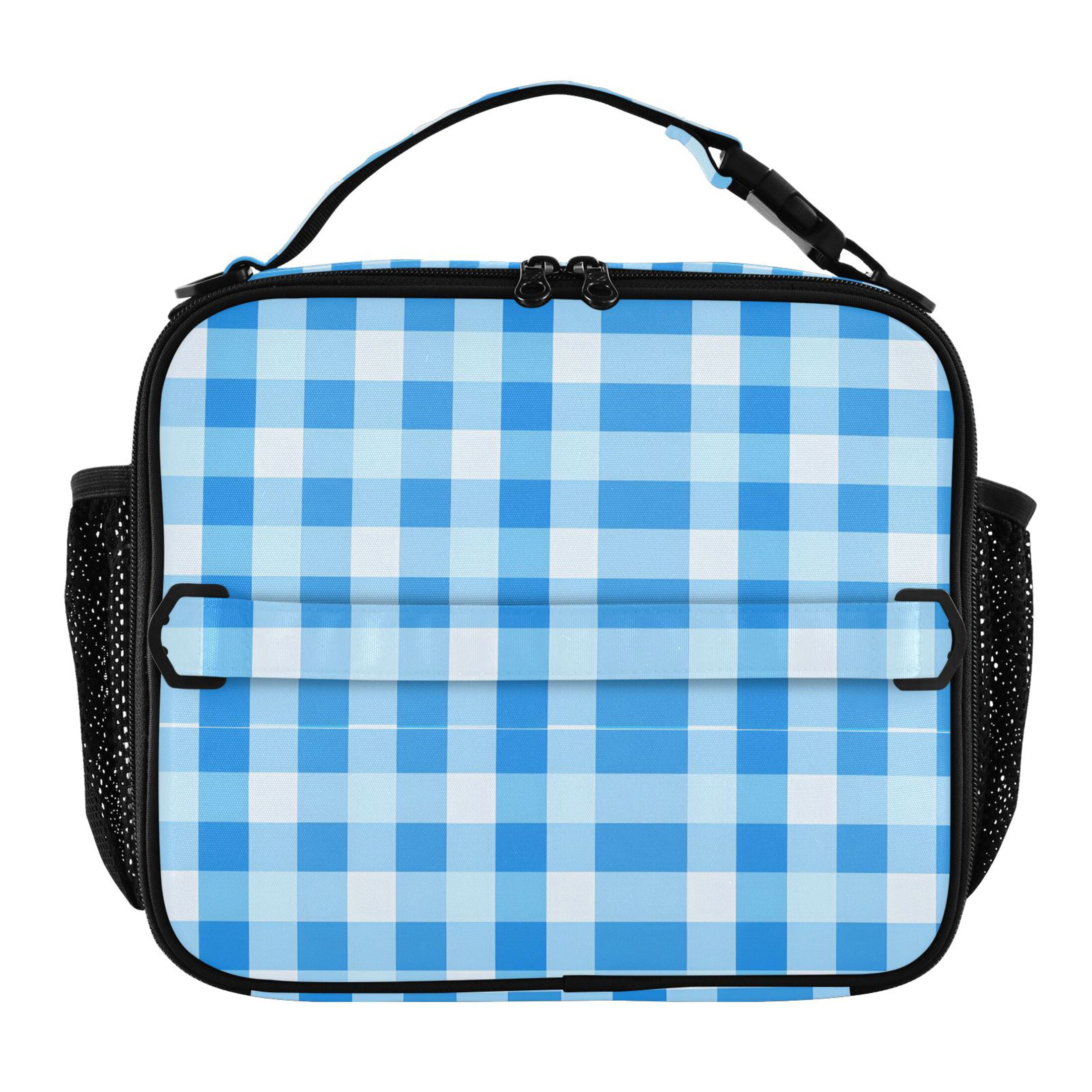 ALAZA Blue Geometric Checkered Grid Pattern Lunch Box Insulated Lunch ...