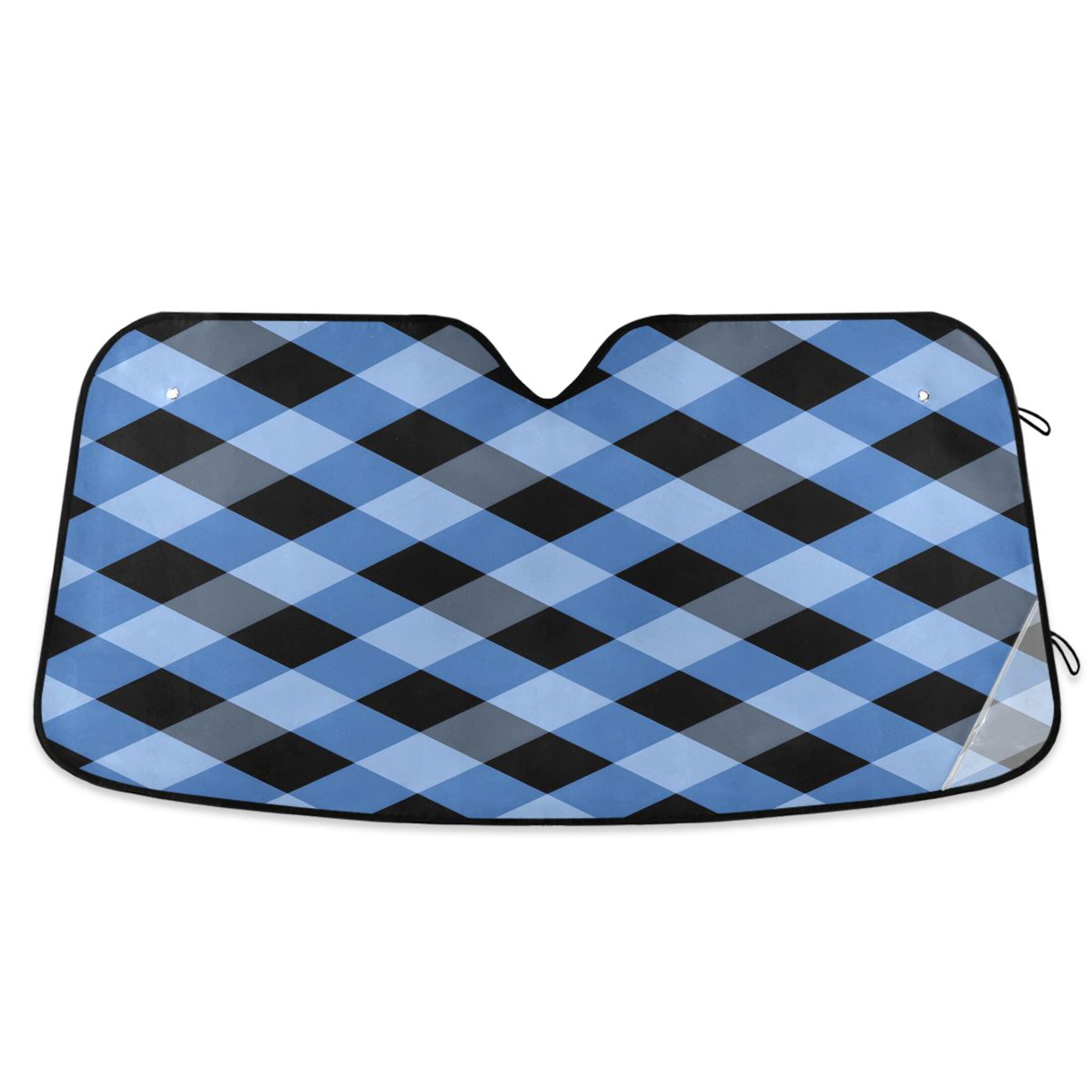 ALAZA Blue Grid Checkered Pattern Windshield Sun Shade Car Foldable Sun ...