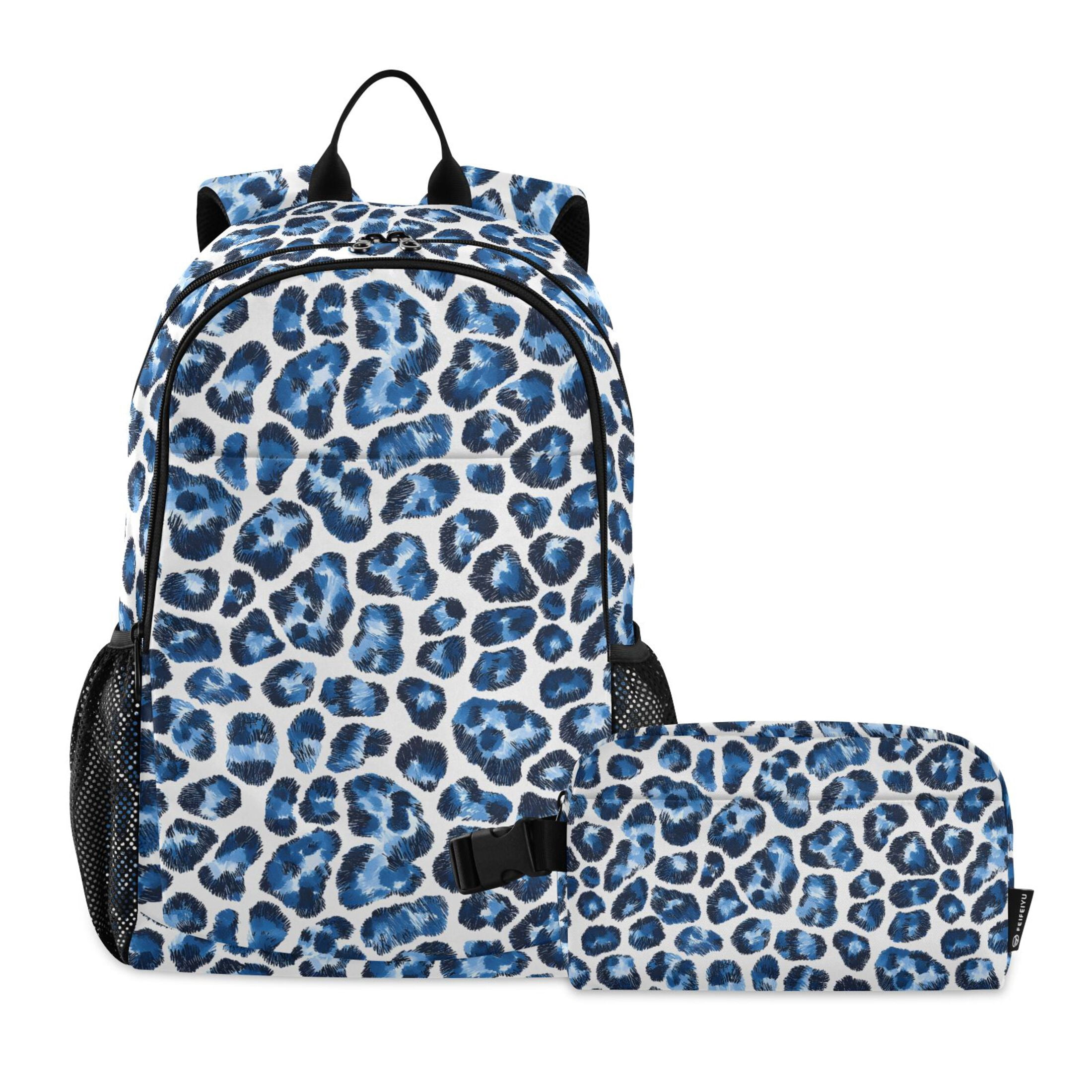 ALAZA Blue Leopard Print School Backpack Lunch Box Set Student Bookbag ...