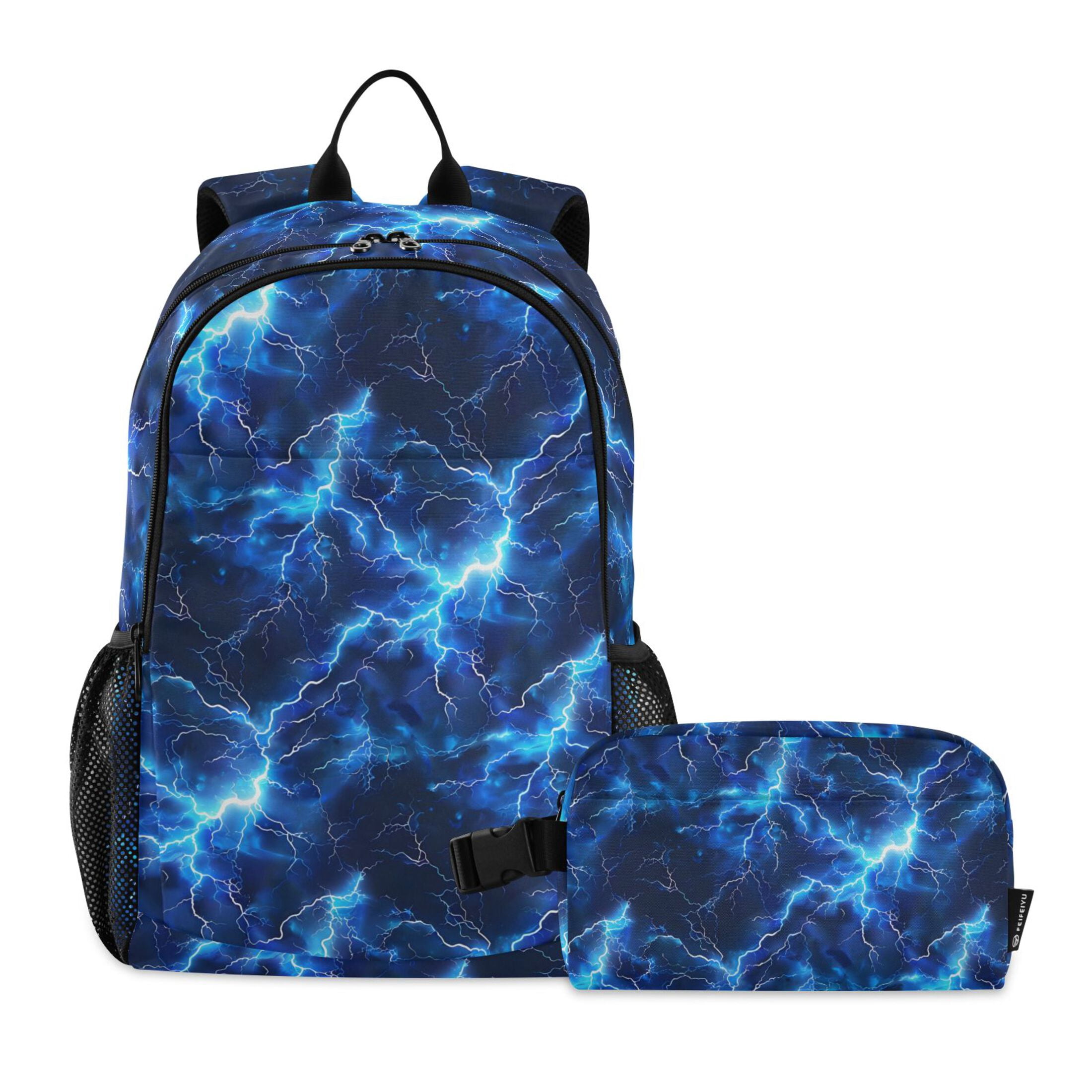 ALAZA Blue Lightning School Backpack Lunch Box Set Student Bookbag ...