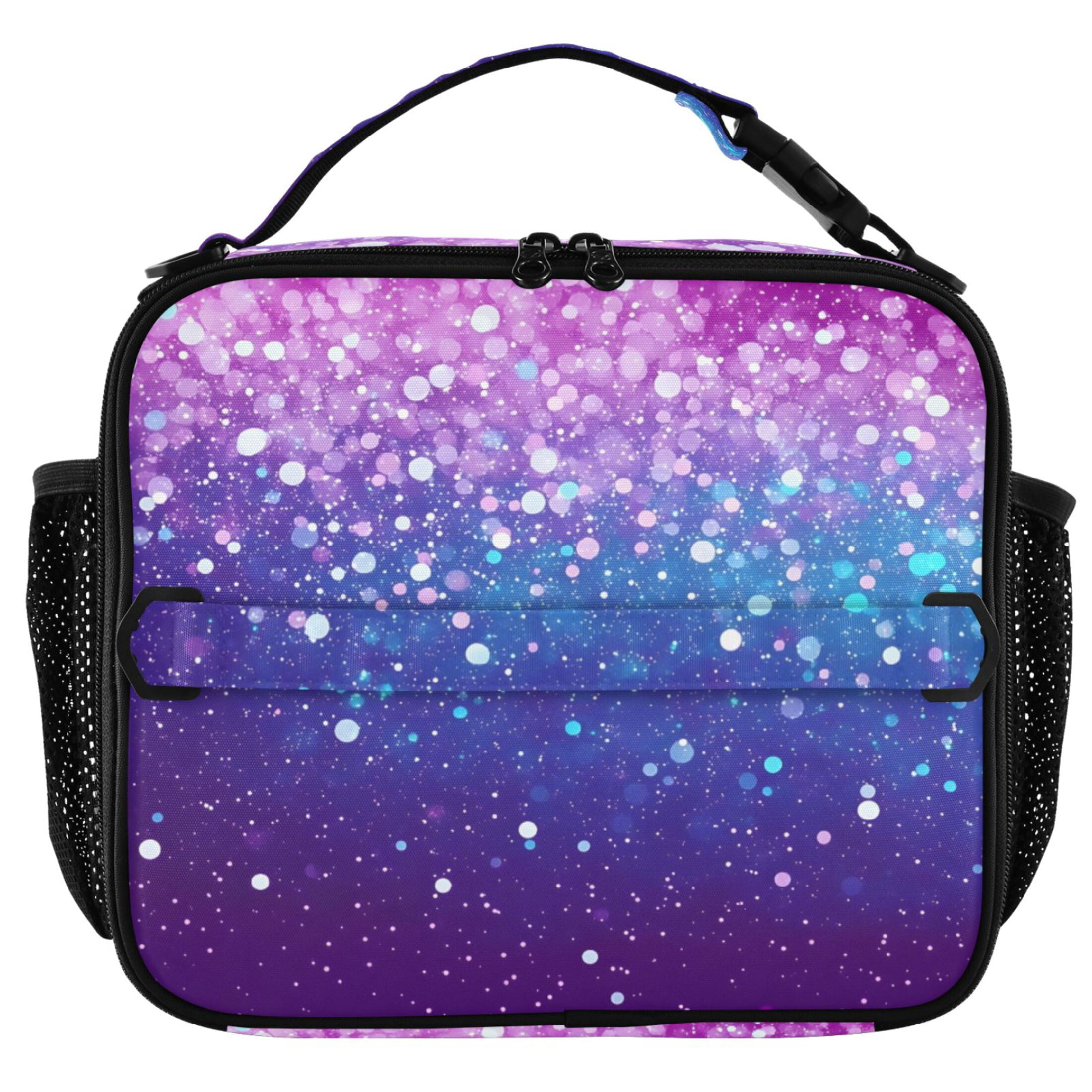 ALAZA Blue Purple Glitter Insulated Lunch Box Lunch Bag Cooler Tote ...