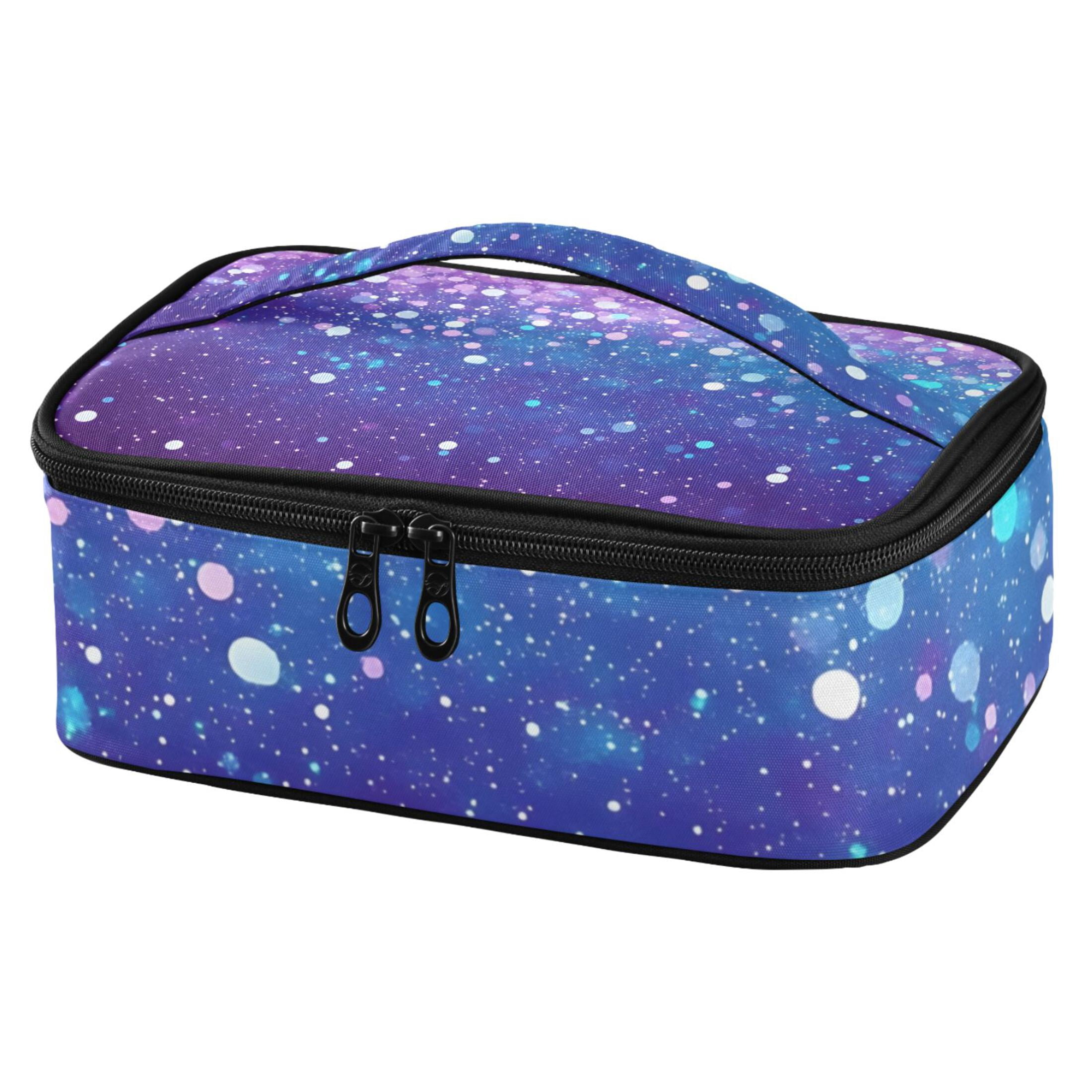 ALAZA Blue Purple Glitter Lunch Box Insulated Reusable Cooler Tote Bag ...