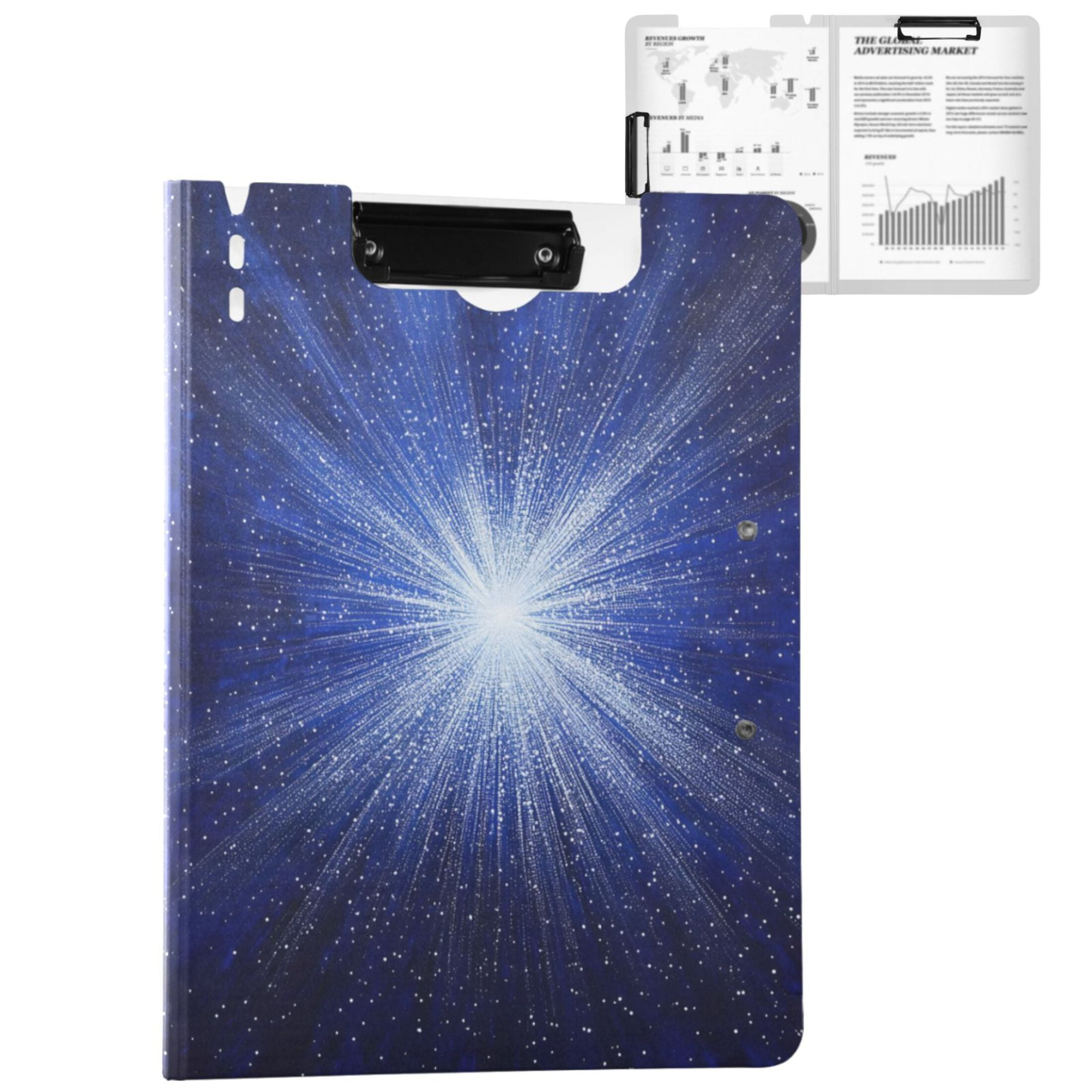 ALAZA Blue Shiny Fireworks A4 Foldable Clipboard 360 Degree Folder ...