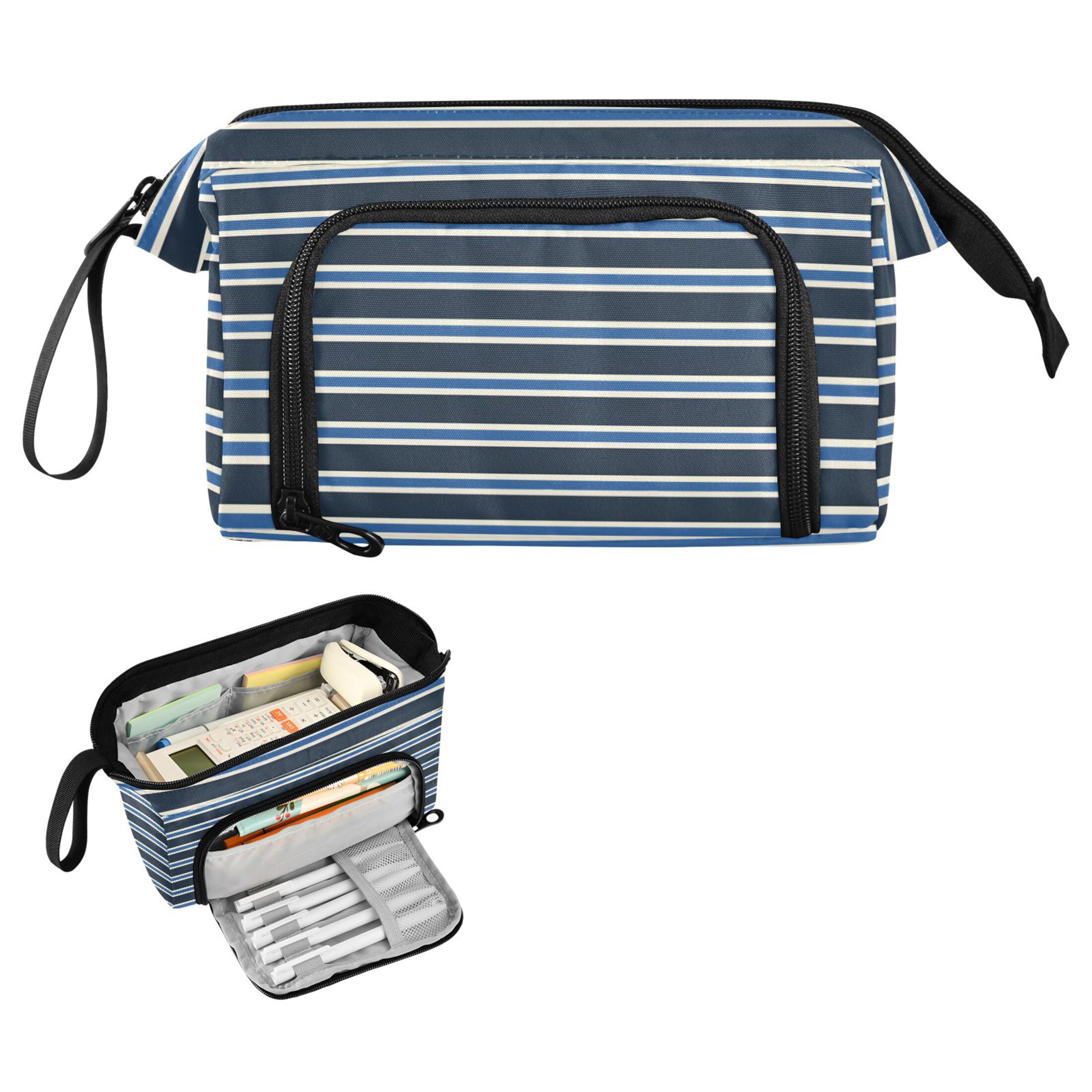 ALAZA Blue Stripe Pencil Pouch Big Capacity Pencil Case Zipper ...