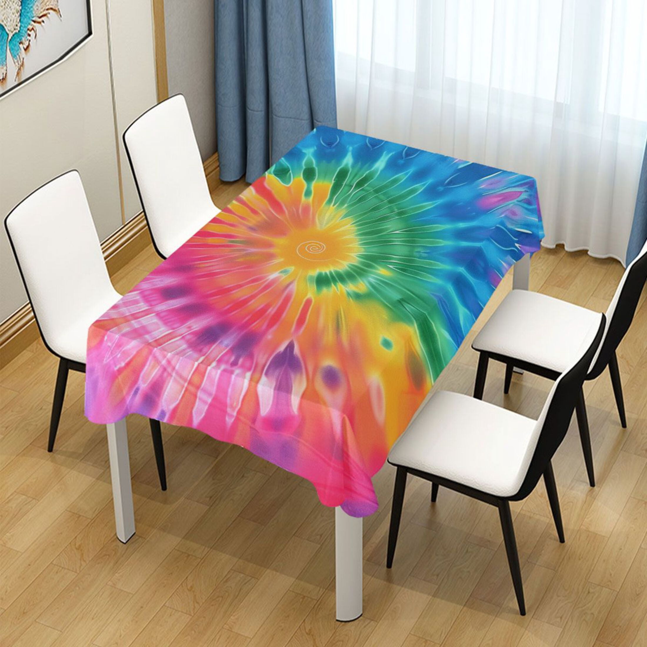 ALAZA Blue Tie Dye Rectangle Tablecloth Tablecover Dinning Table Cloth ...
