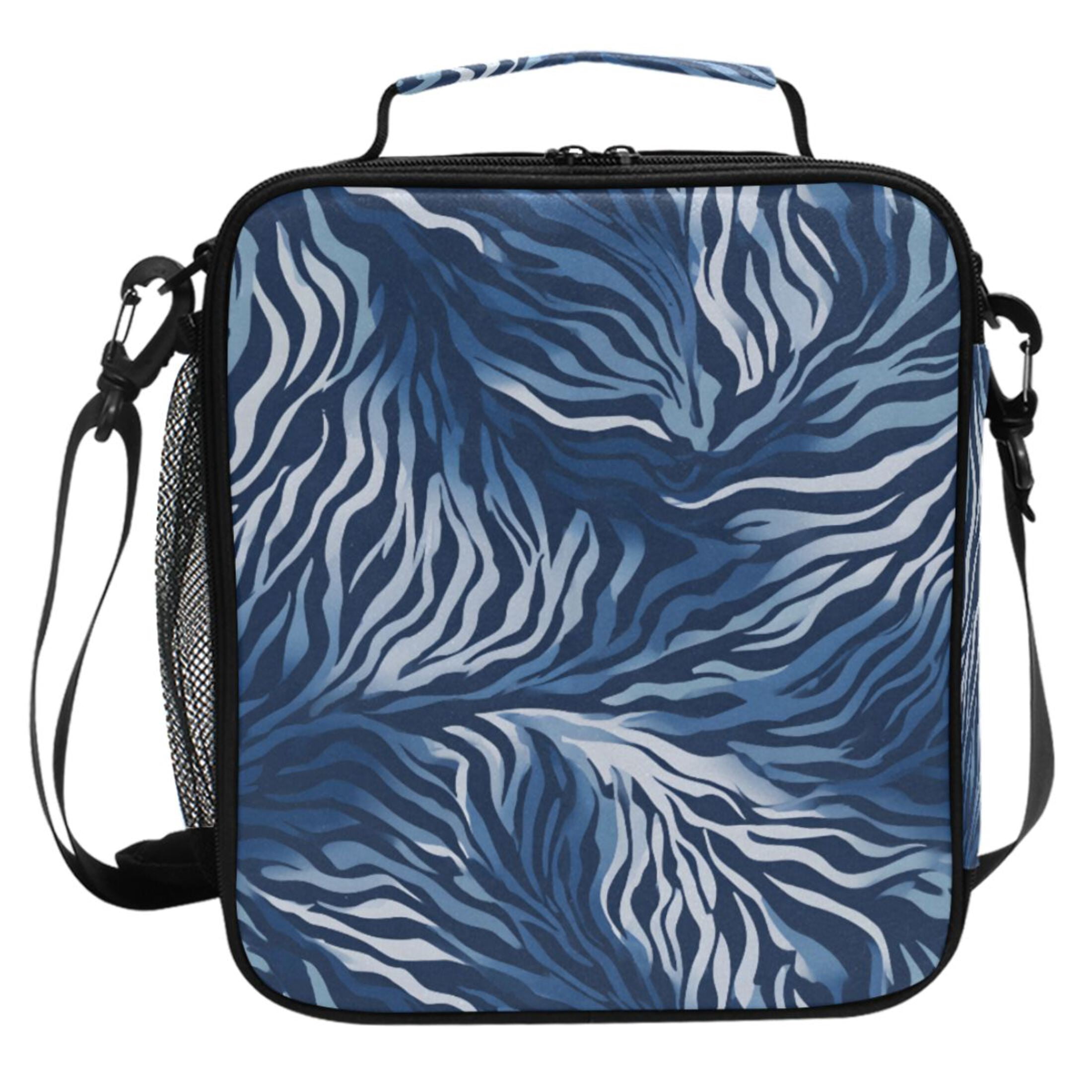 ALAZA Blue Wavy Stripes Lunch Box Insulated Cooler Lunch Bag with ...