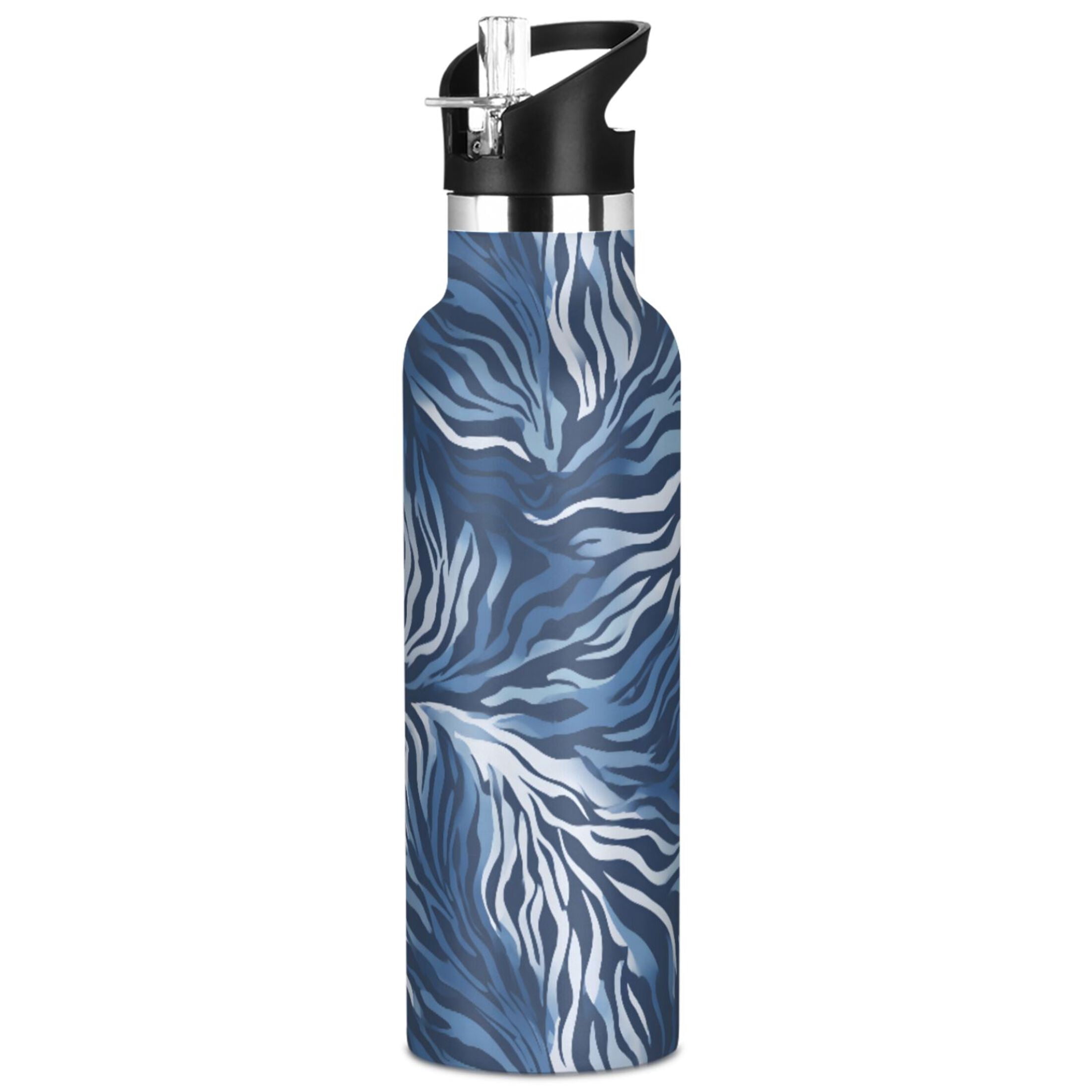 ALAZA Blue Wavy Stripes Pattern Stainless Steel Water Bottle Vacuum ...