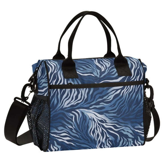 ALAZA Blue Wavy Stripes Print Cooler Lunch Bag Insulated Reusable Lunch ...