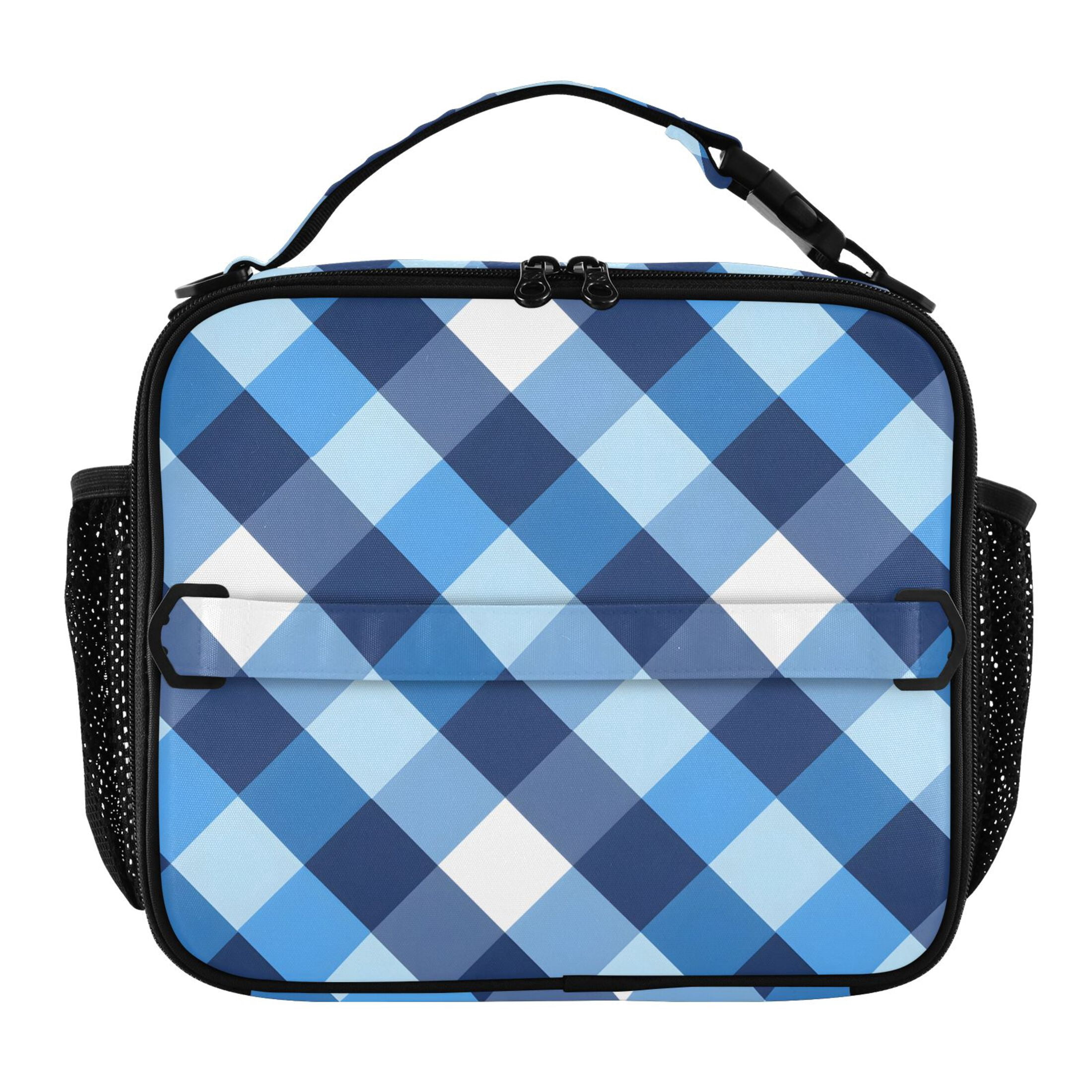 ALAZA Blue White Checkered Grid Pattern Lunch Box Insulated Lunch Bag ...