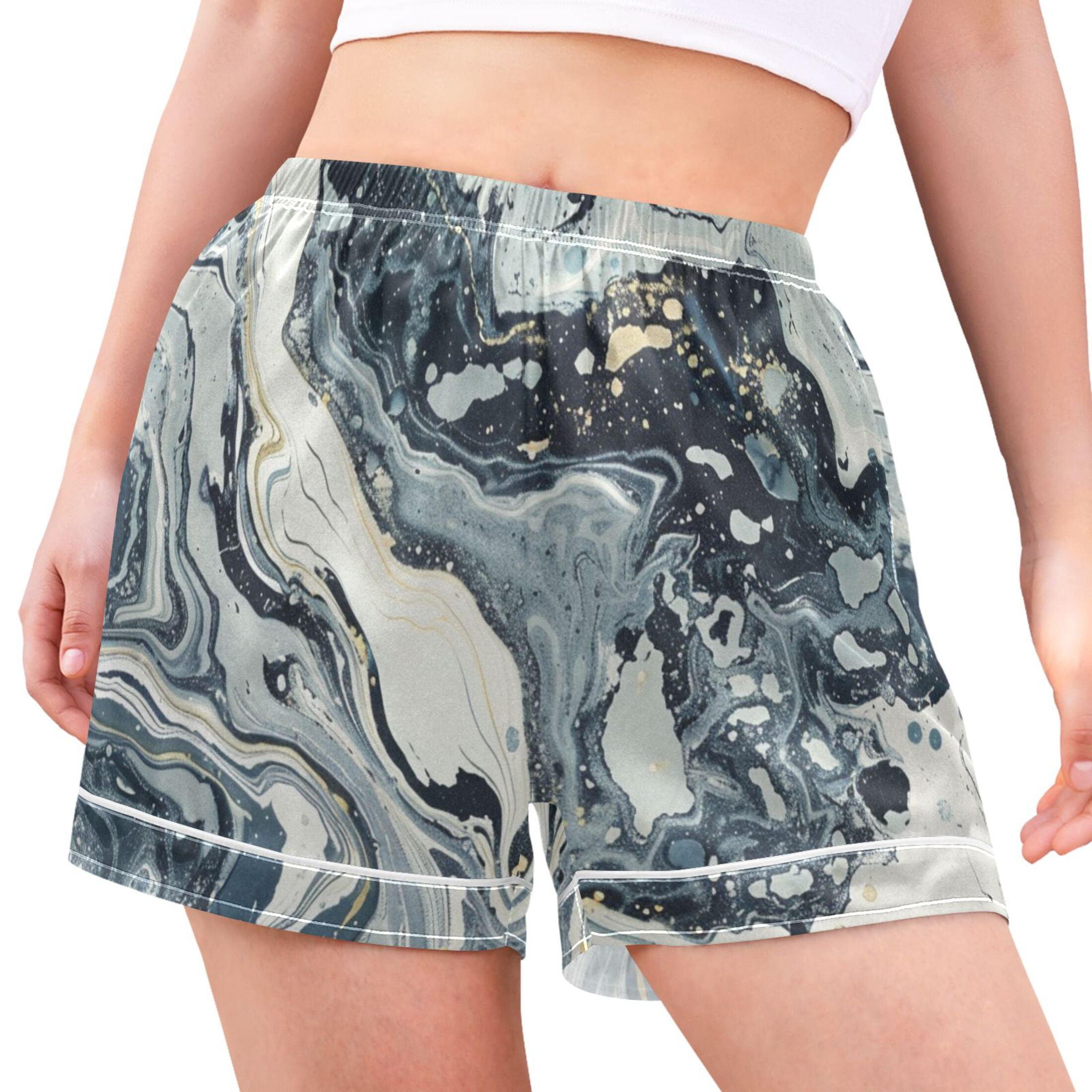 ALAZA Blue White Marble Women's Pajama Lounge Shorts Bottoms Sleep ...