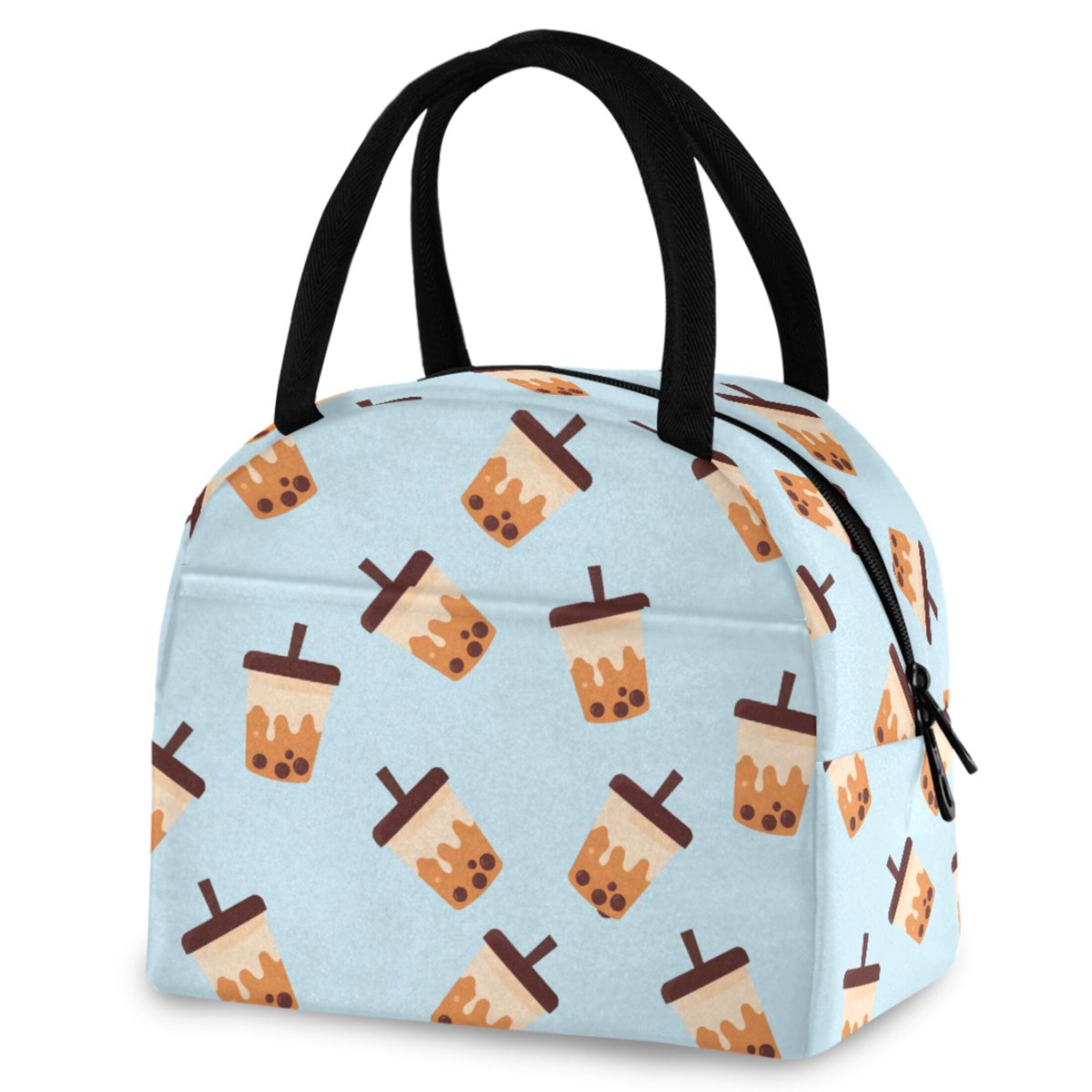 ALAZA Boba Bubble Tea Blue Insulated Lunch Box Reusable Cooler Tote Bag ...