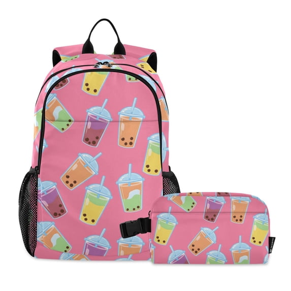 ALAZA Boba Bubble Tea Pink School Backpack Lunch Box Set Student ...