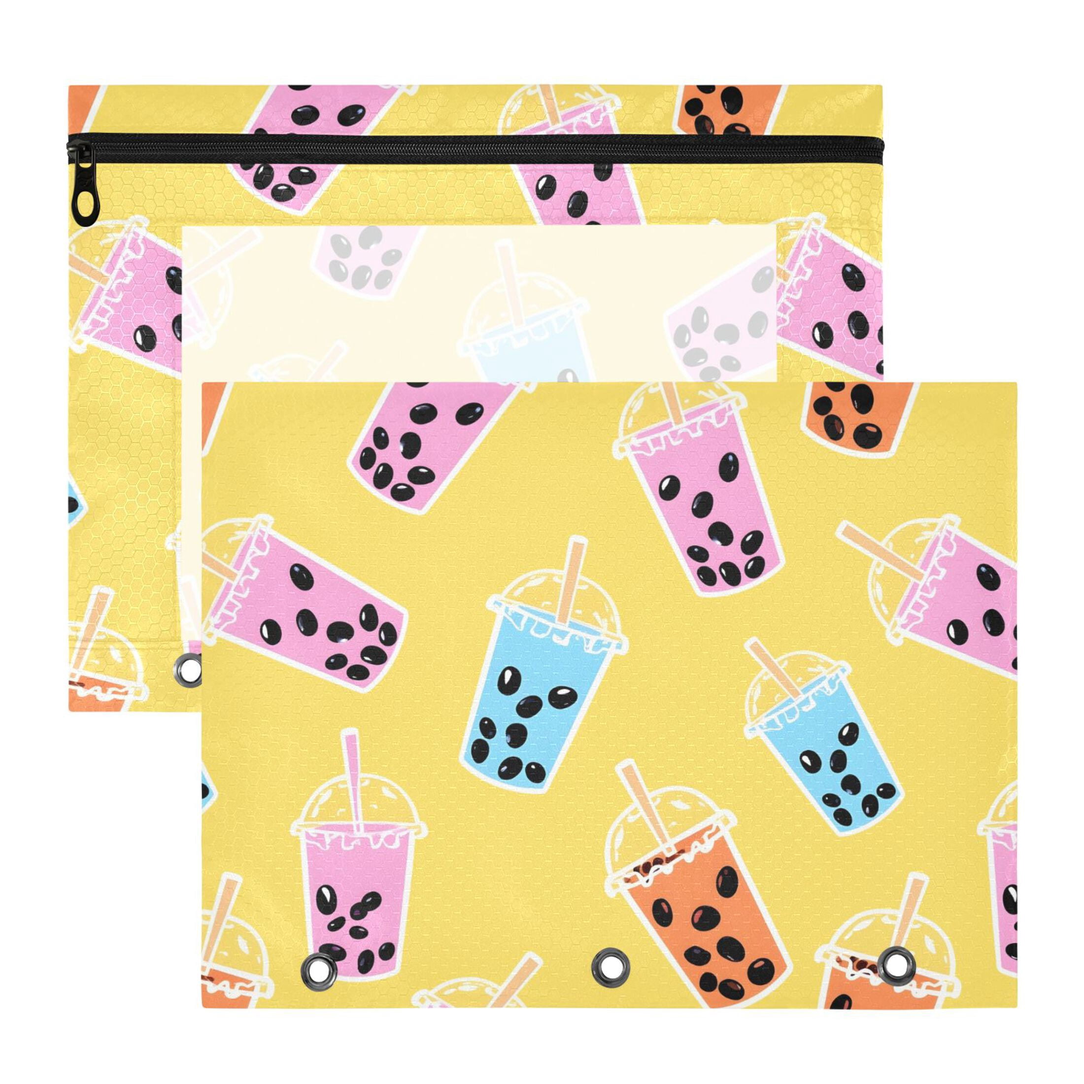 ALAZA Boba Bubble Tea Yellow Pattern Pencil Pouch 3 Ring Binder with ...