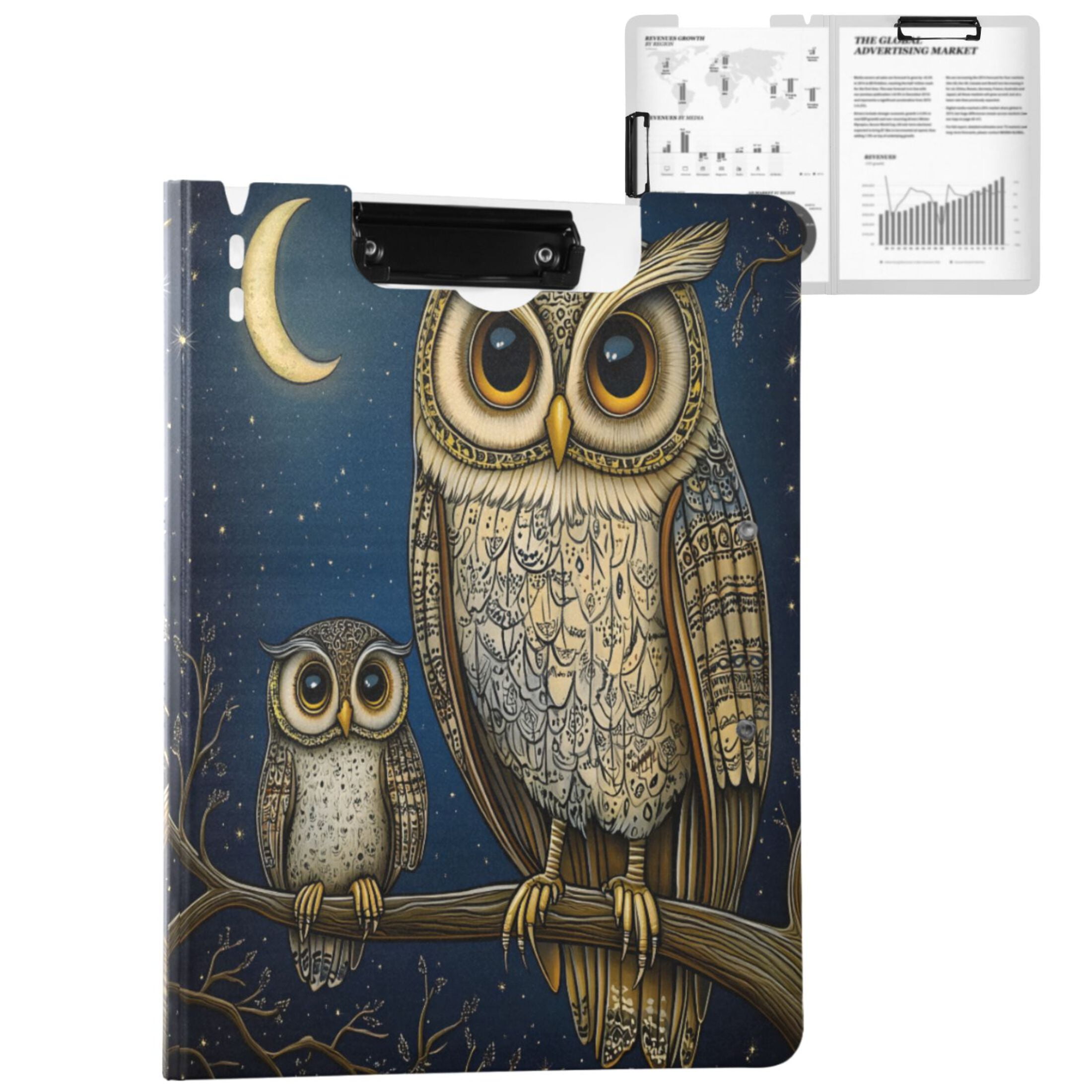 ALAZA Bohemia Owls Night A4 Foldable Clipboard 360 Degree Folder Binder ...