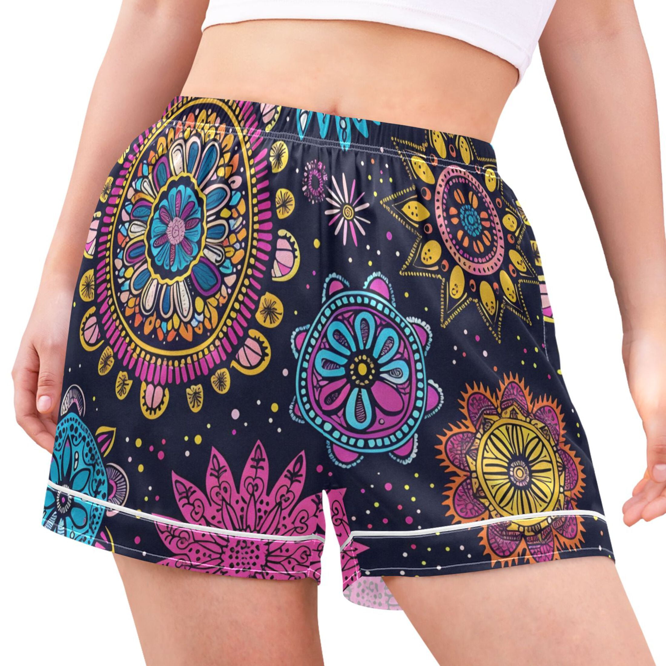 ALAZA Bohemian Mandala Flower Women's Pajama Lounge Shorts Bottoms ...