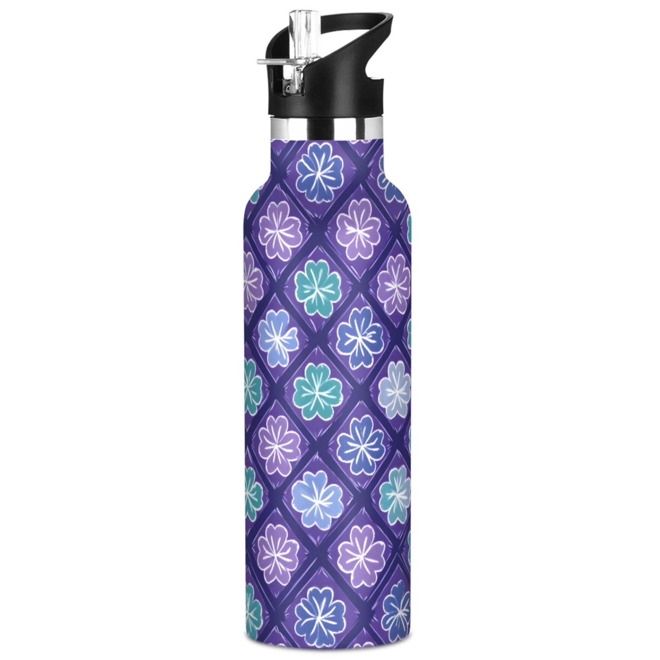 ALAZA Boho Clover Flowers Pattern Stainless Steel Water Bottle Vacuum ...