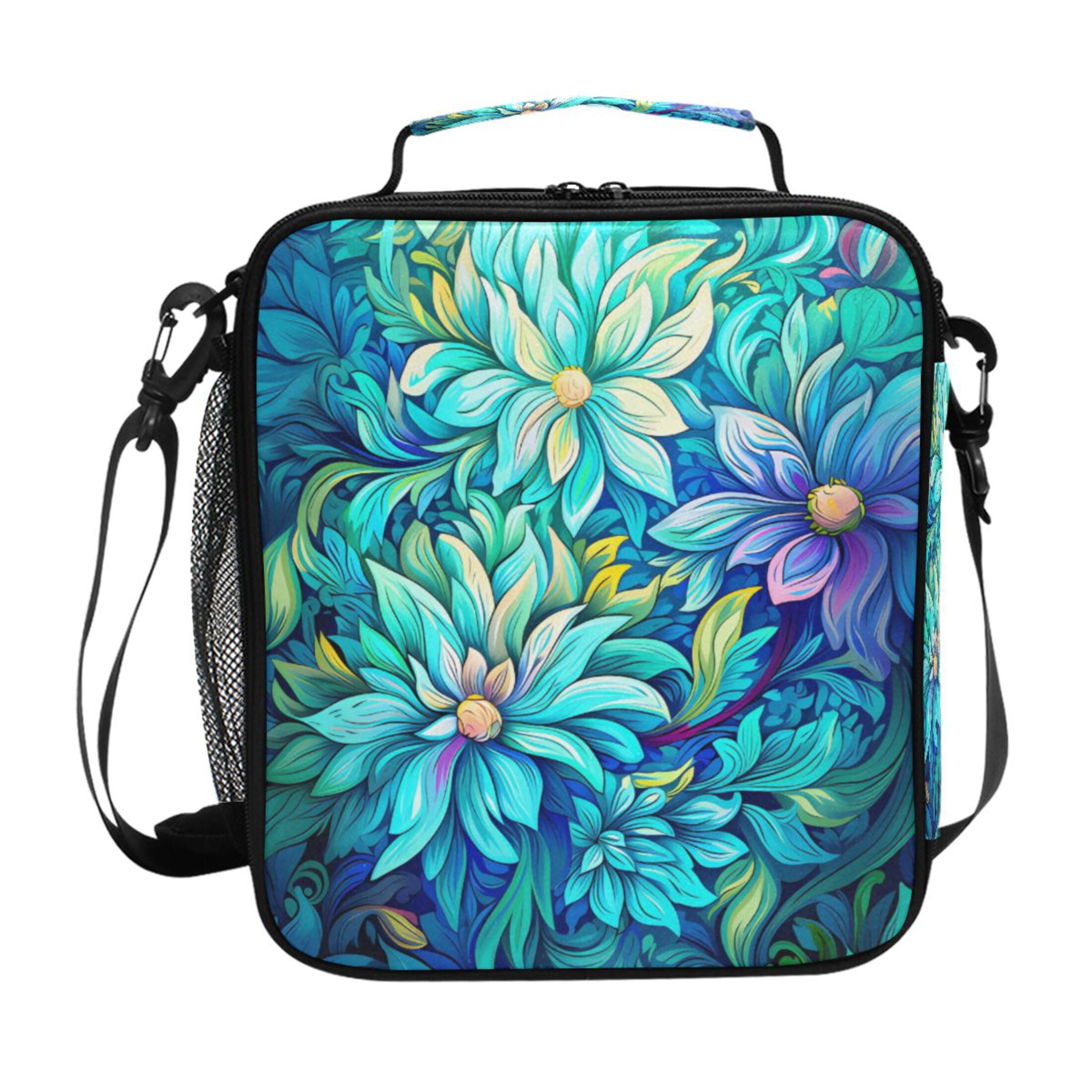 ALAZA Bohomia Flowers Blue Lunch Box Insulated Lunch Bag Reusable ...