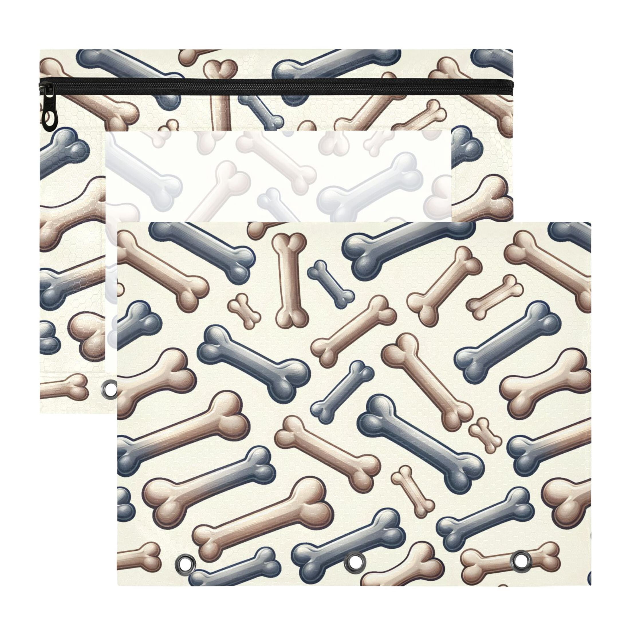 ALAZA Bones Dog Pattern Pencil Pouch 3 Ring Binder with Clear Window ...