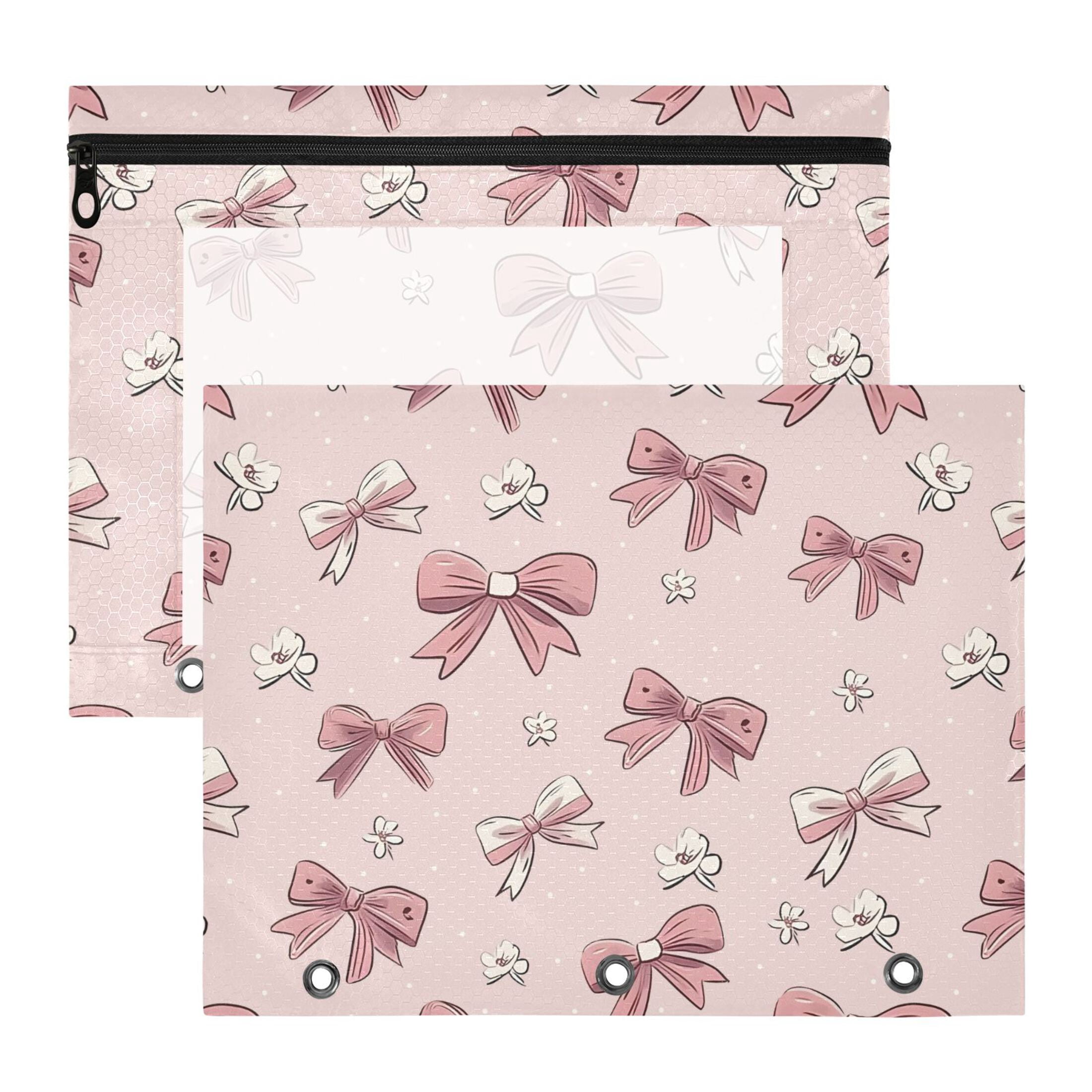 ALAZA Bow Flowers Pattern Pencil Pouch 3 Ring Binder with Clear Window ...