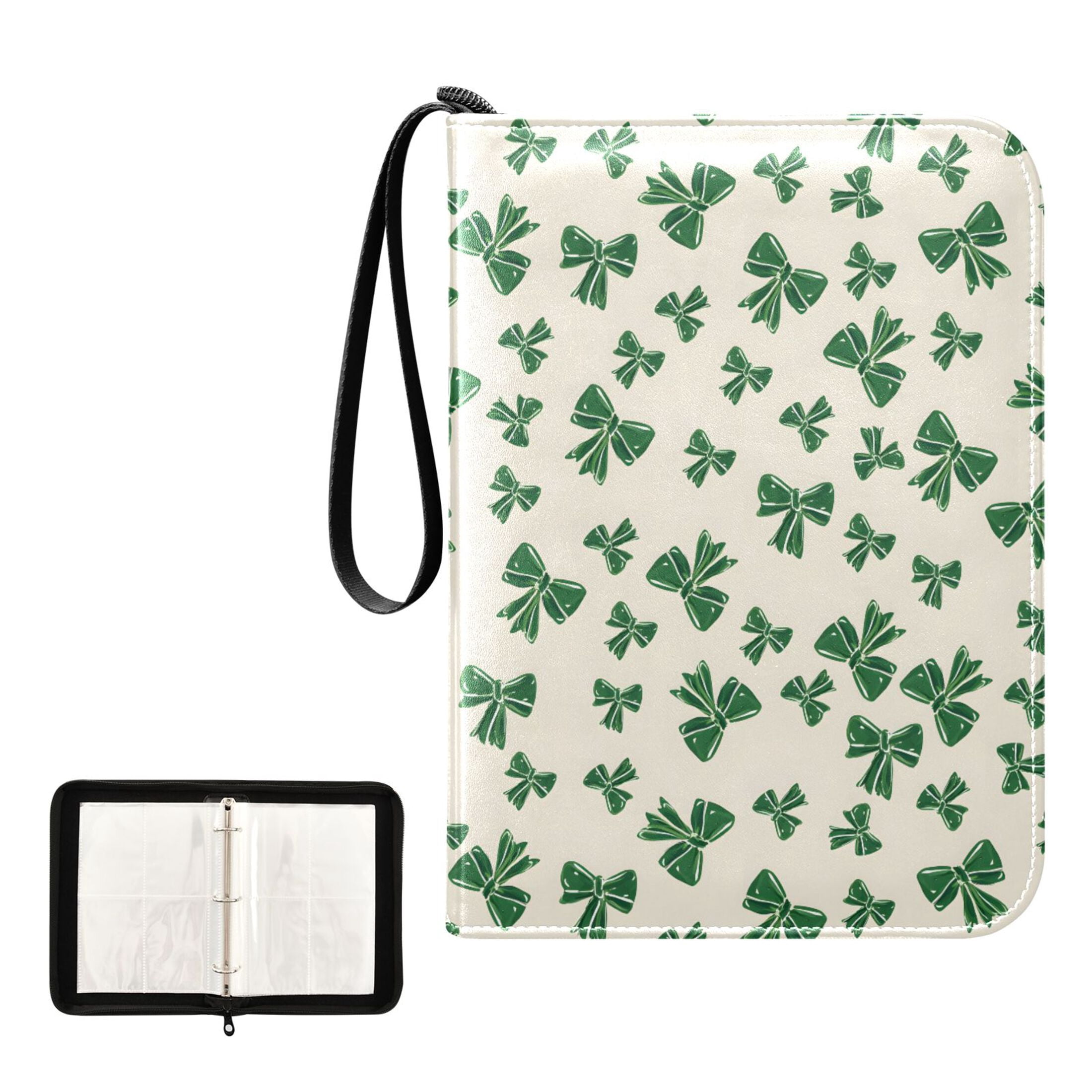 ALAZA Bow Green Trading Card Binder 4 Pocket Cards Collection Album 400 ...