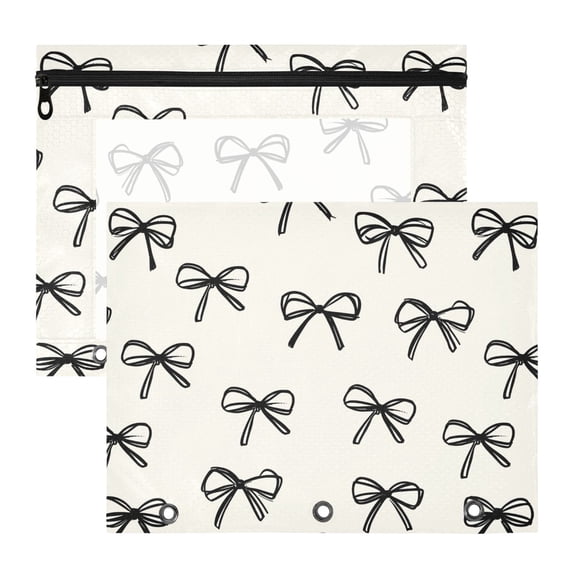 ALAZA Bows Beige Pattern Pencil Pouch 3 Ring Binder with Clear Window ...