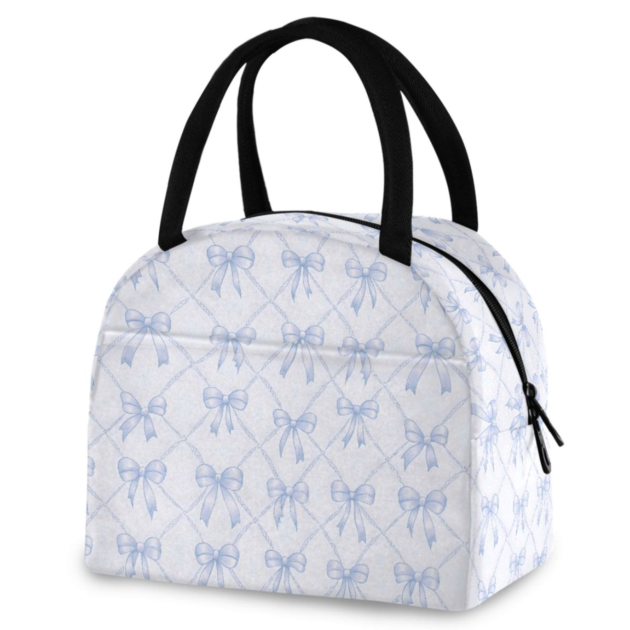 ALAZA Bows Checkered Blue Insulated Lunch Box Reusable Cooler Tote Bag ...