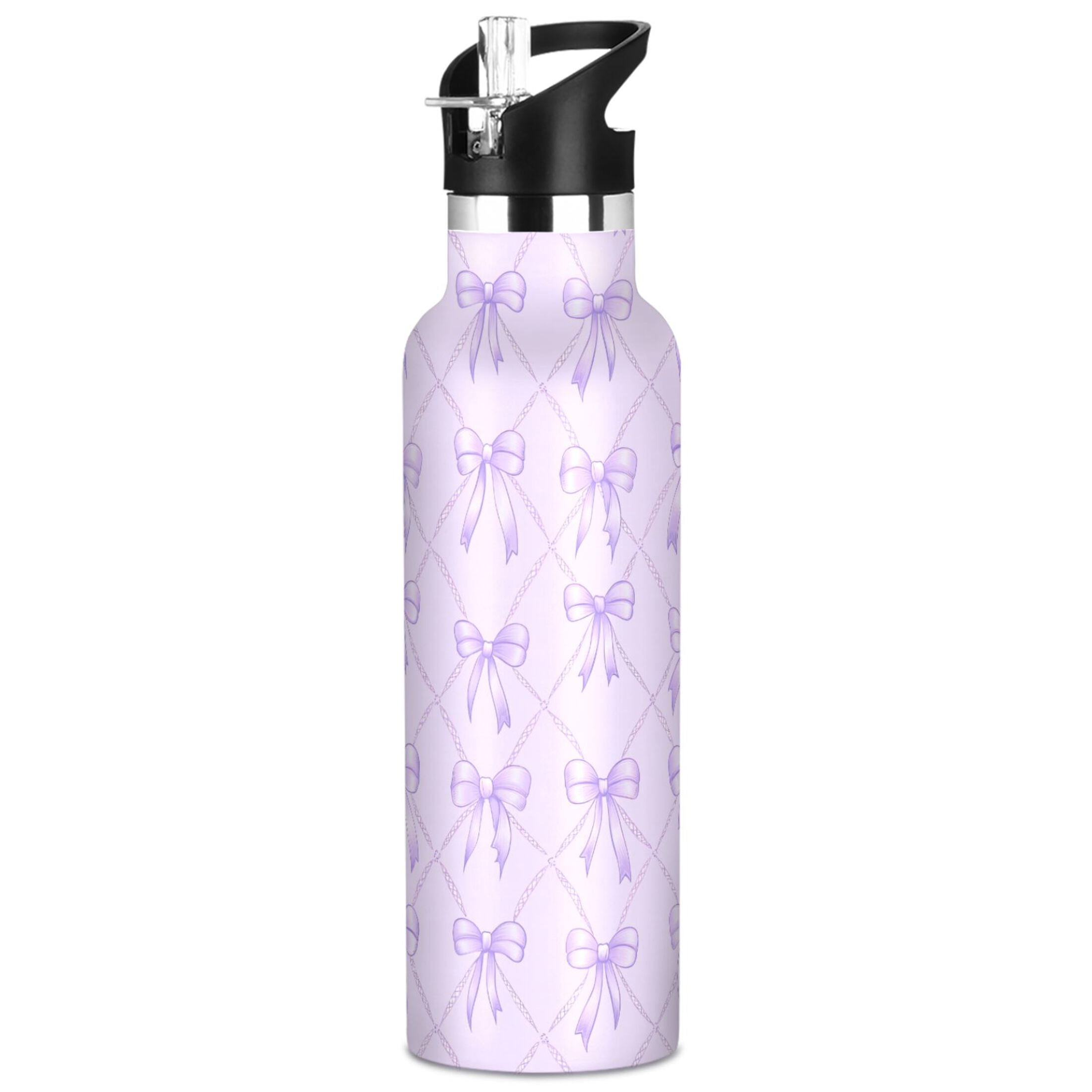 ALAZA Bows Checkered Purple Pattern Stainless Steel Water Bottle Vacuum ...