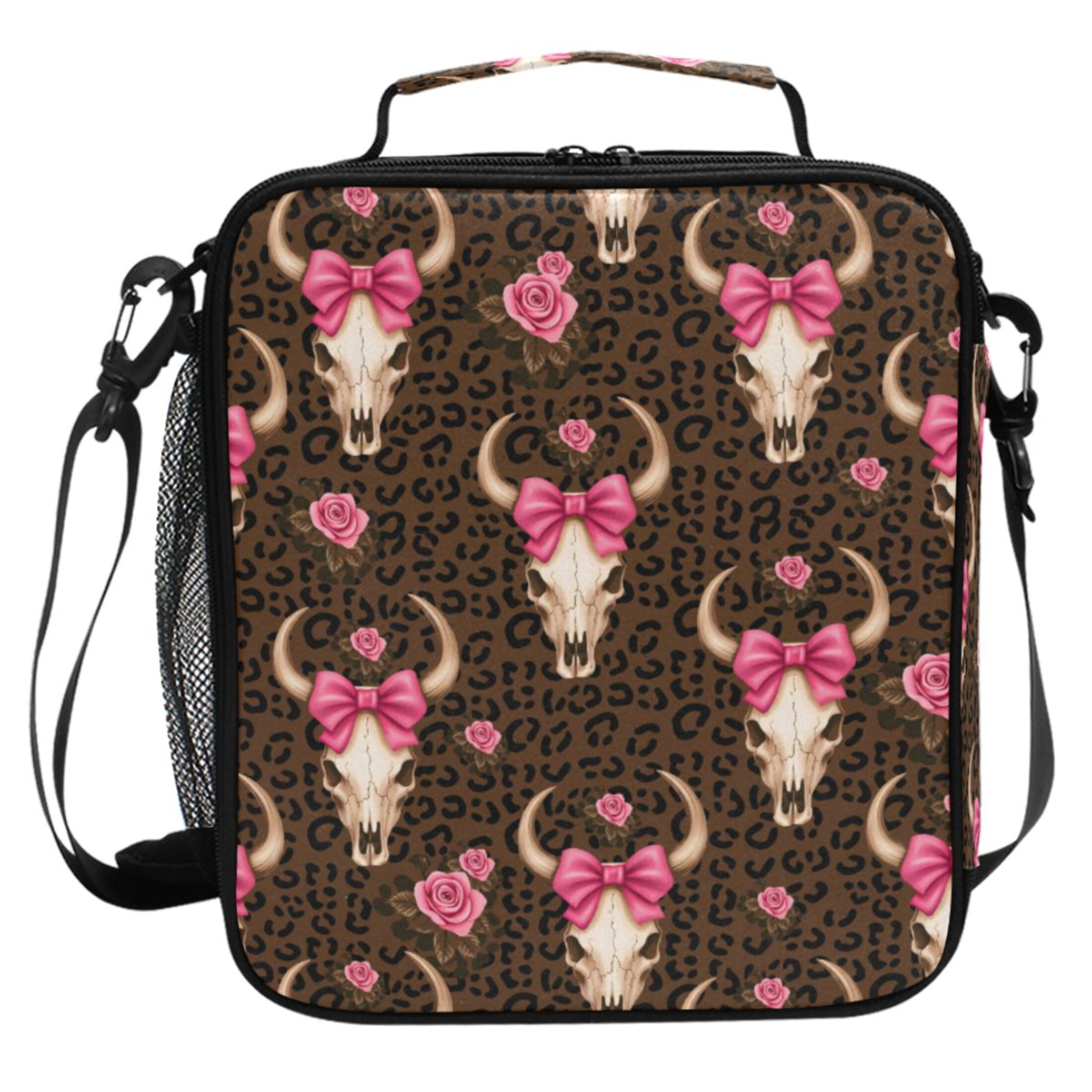 ALAZA Bows Cow Skull Leopard Lunch Box Insulated Cooler Lunch Bag with ...