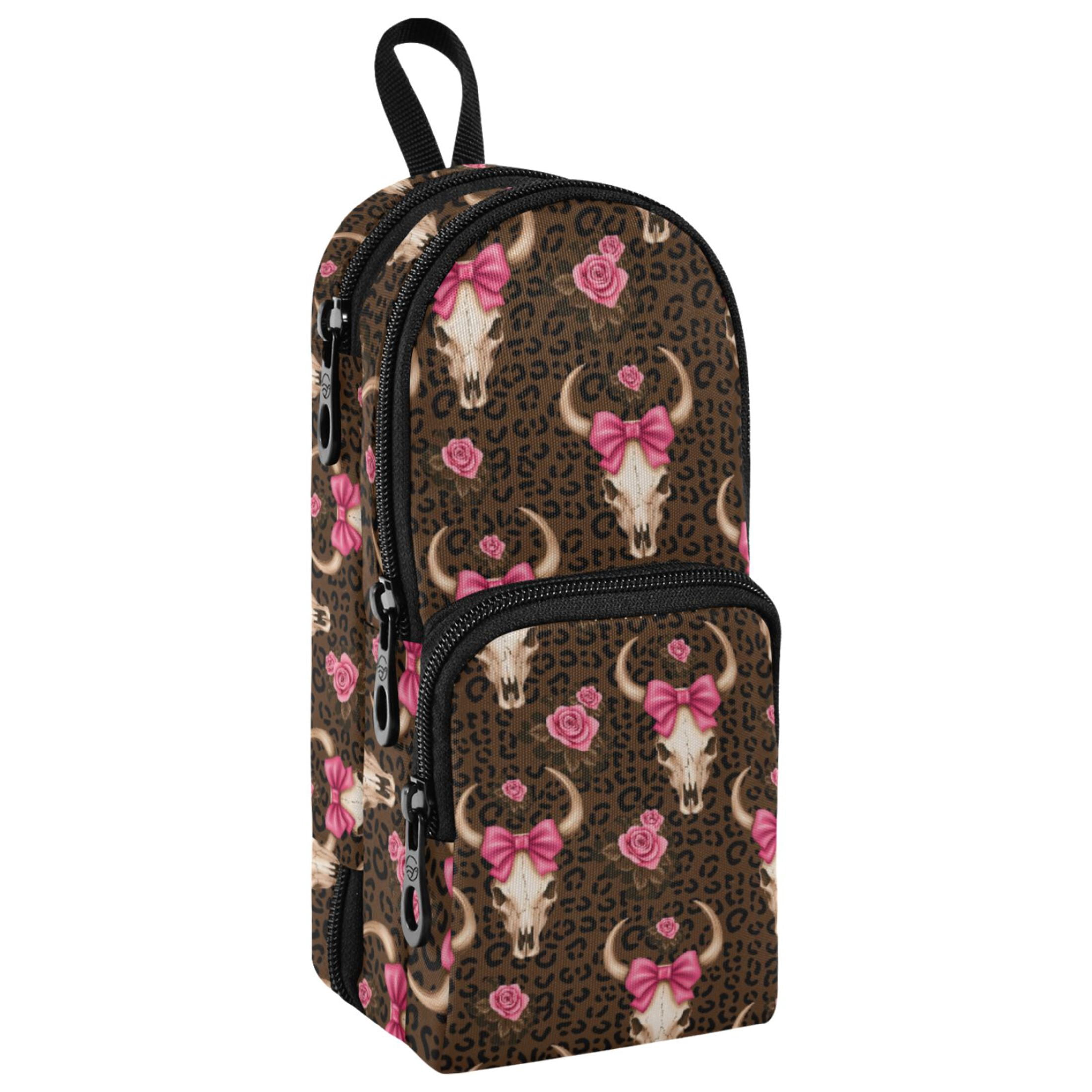 ALAZA Bows Cow Skull Leopard Pencil Case Pen Pouch Stationery Organizer ...