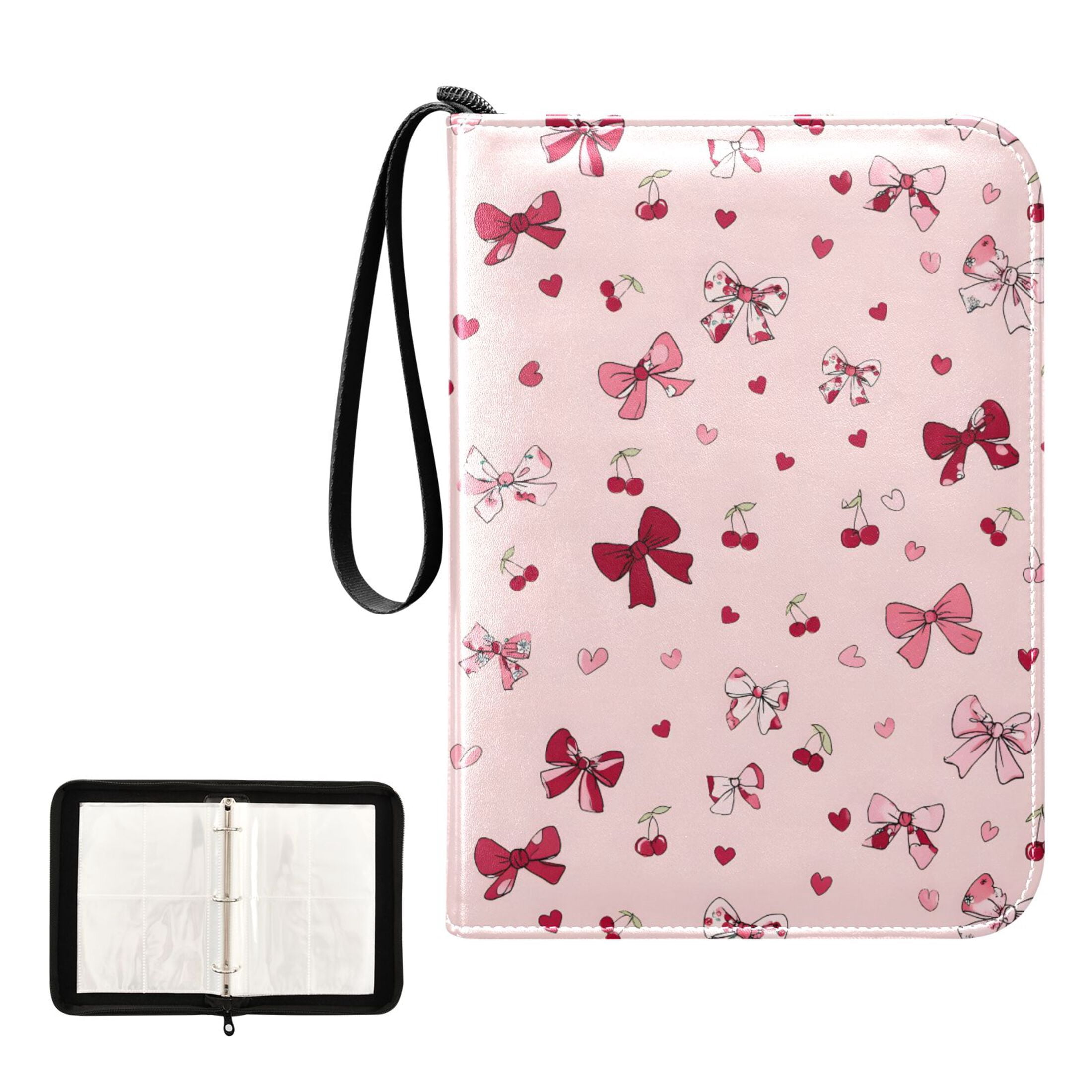 ALAZA Bows Hearts Cherry Trading Card Binder 4 Pocket Cards Collection ...