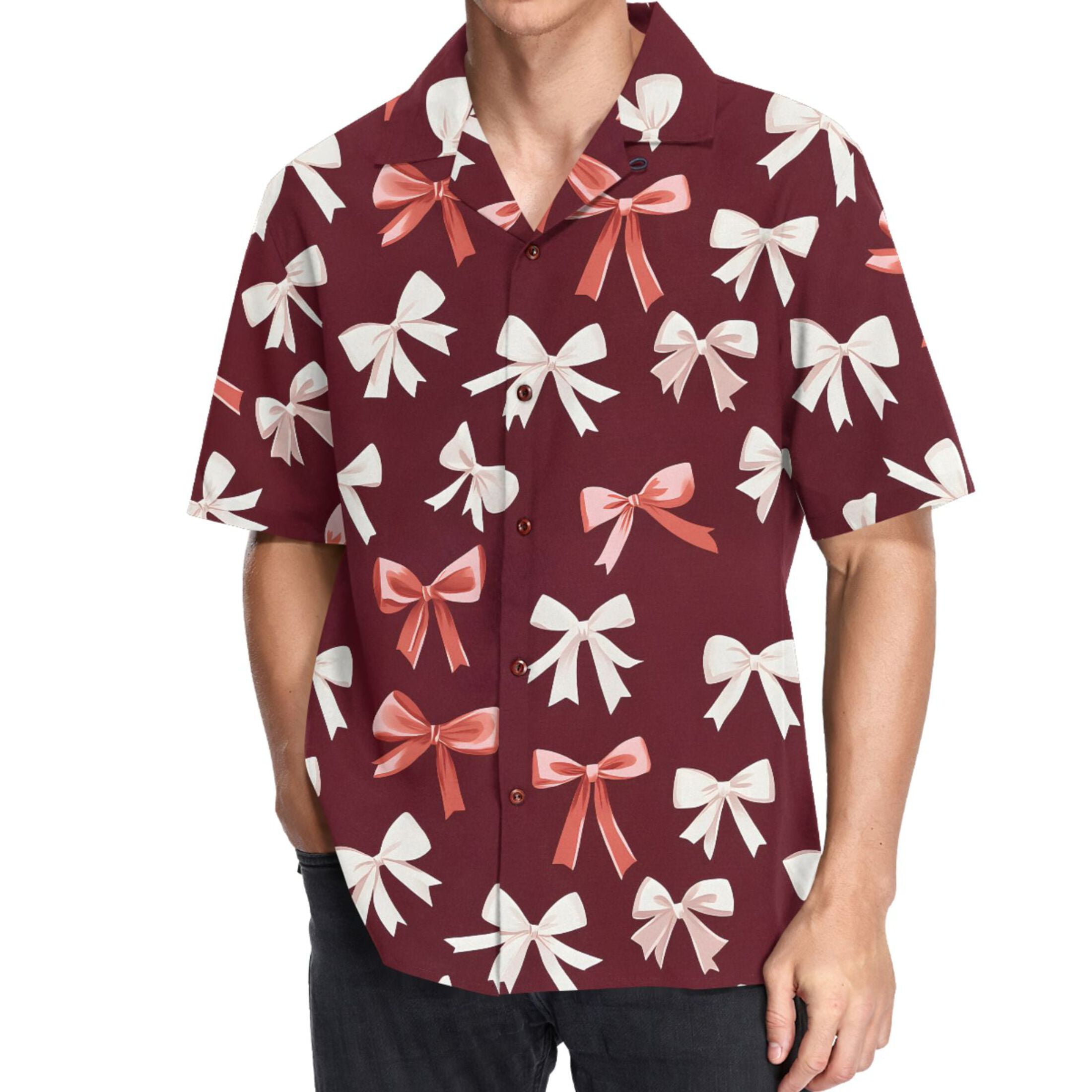 ALAZA Bows Pattern Men's Hawaiian Shirt Short Sleeve Casual Button Down ...