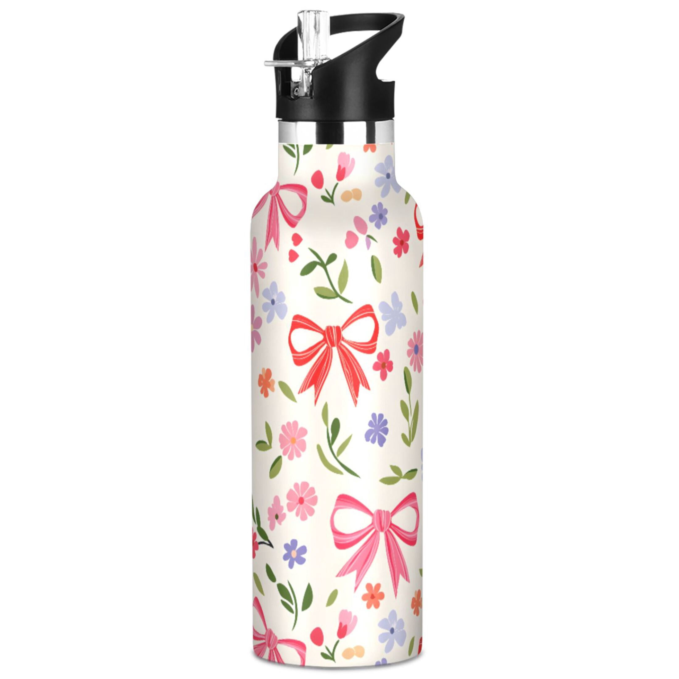 ALAZA Bows and Floral Pattern Stainless Steel Water Bottle Vacuum ...