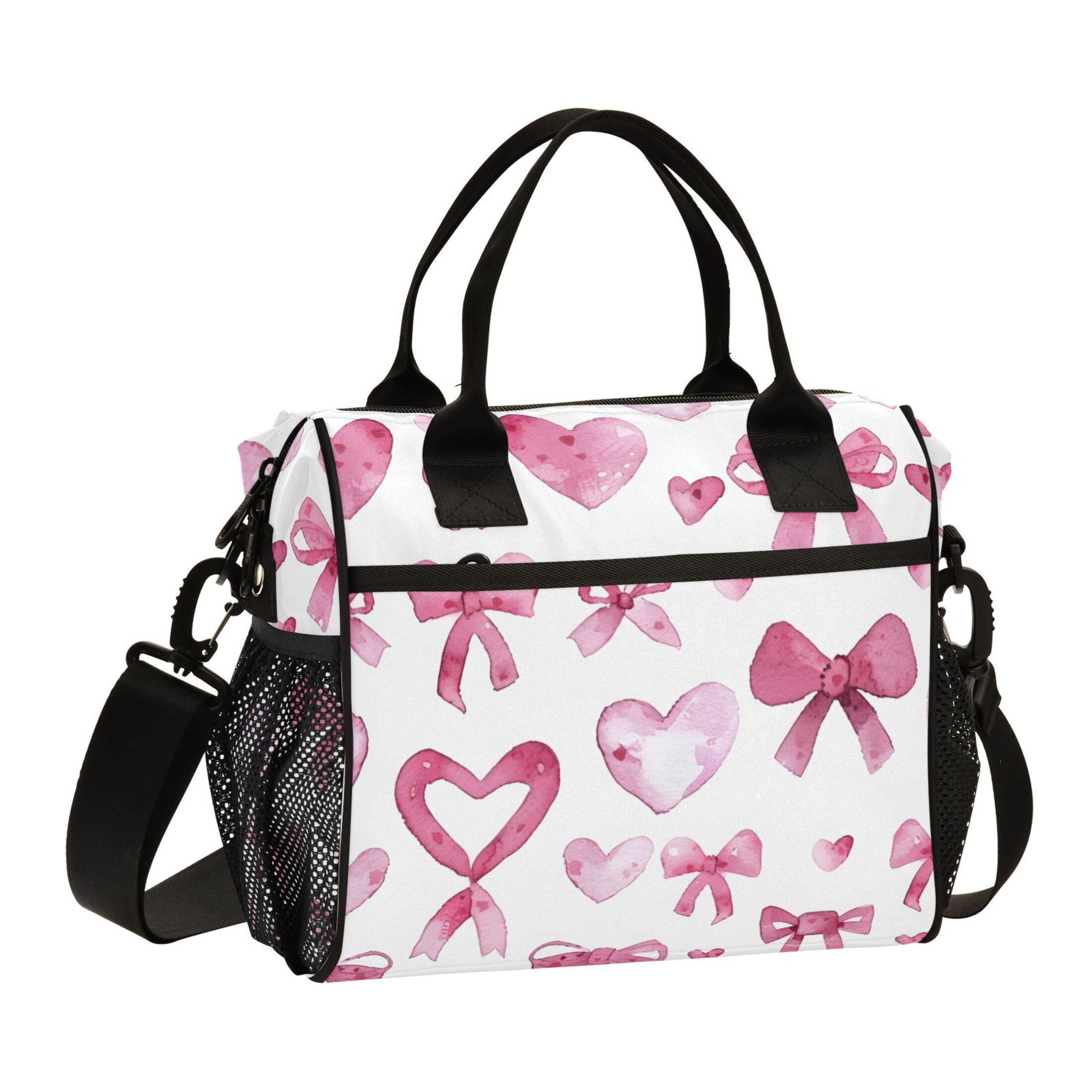 ALAZA Bows and Hearts Insulated Lunch Bag Reusable Tote Box Adjustable ...