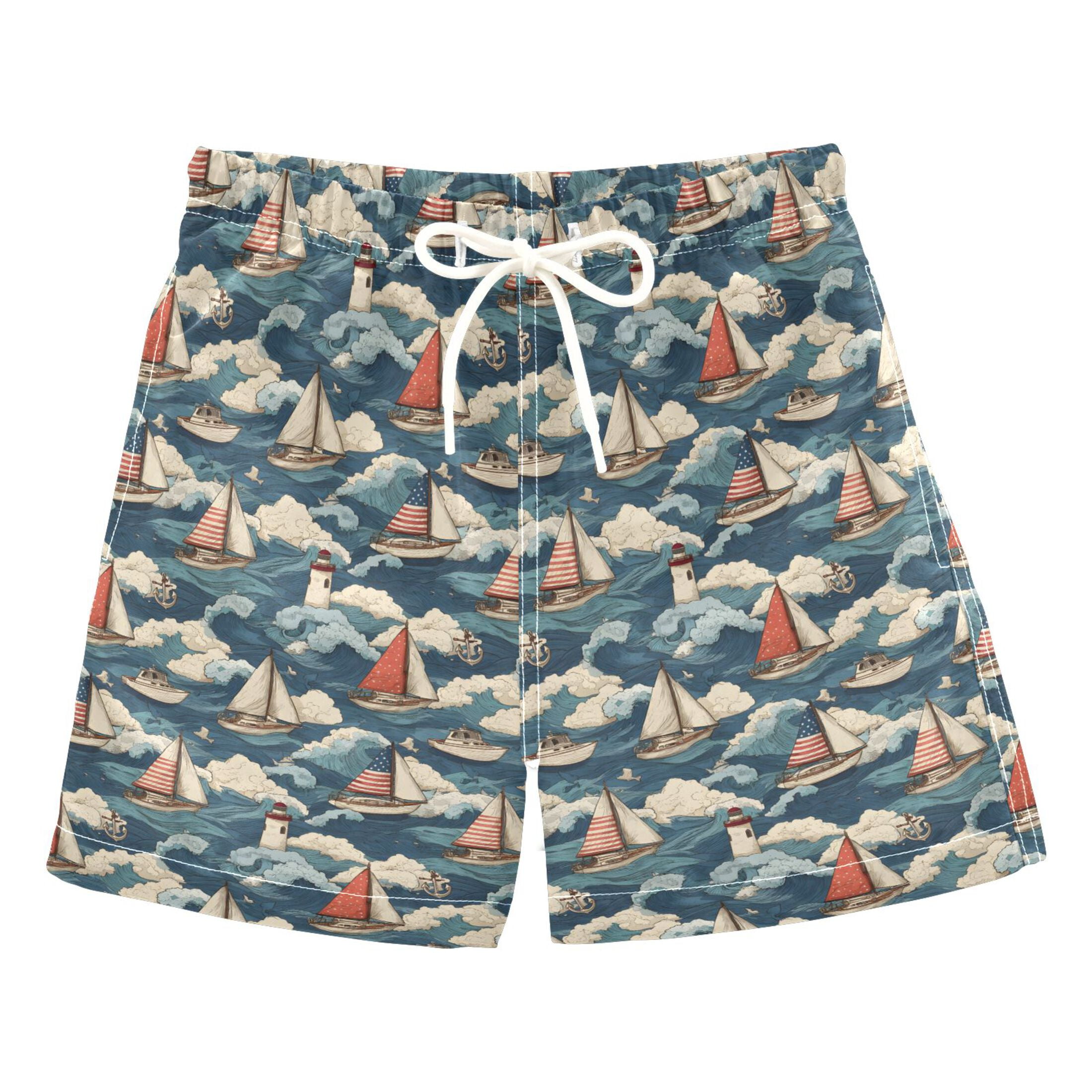 ALAZA Boys Swim Trunks Anchor Sailboats Wave Beach Board Shorts ...