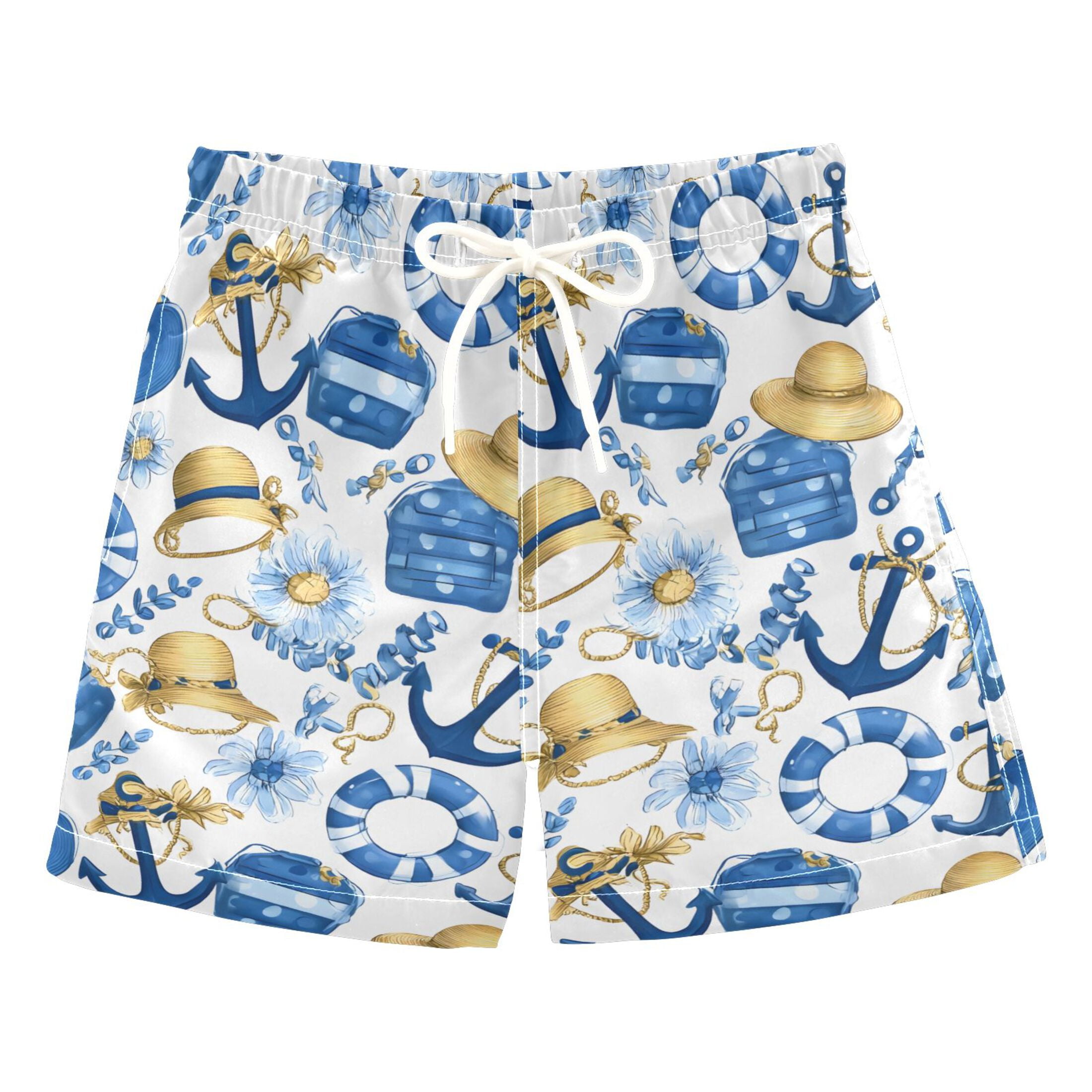 ALAZA Boys Swim Trunks Anchor Summer Hats Beach Board Shorts Swimsuit ...