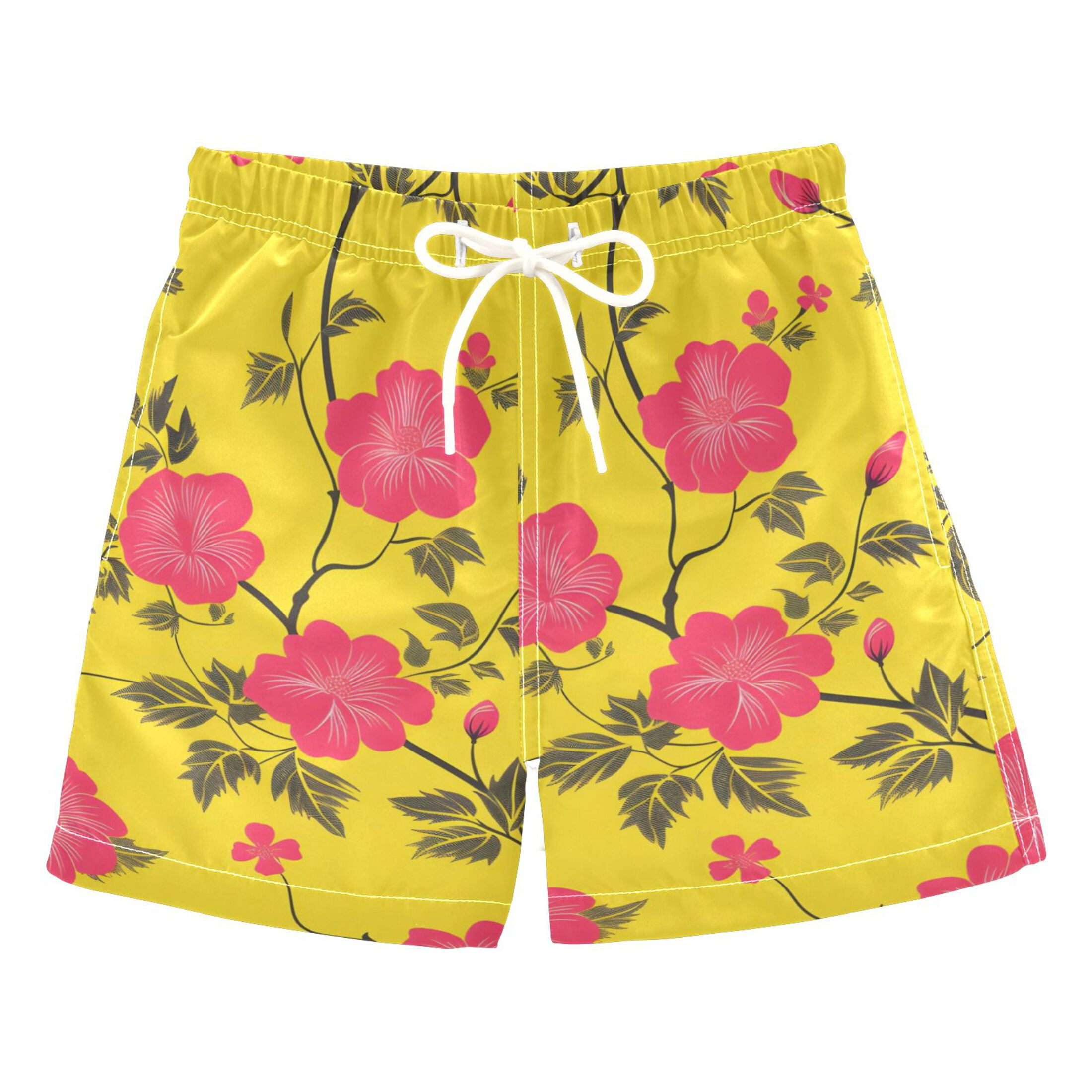 ALAZA Boys Swim Trunks Art Hibiscus Flower Beach Board Shorts ...