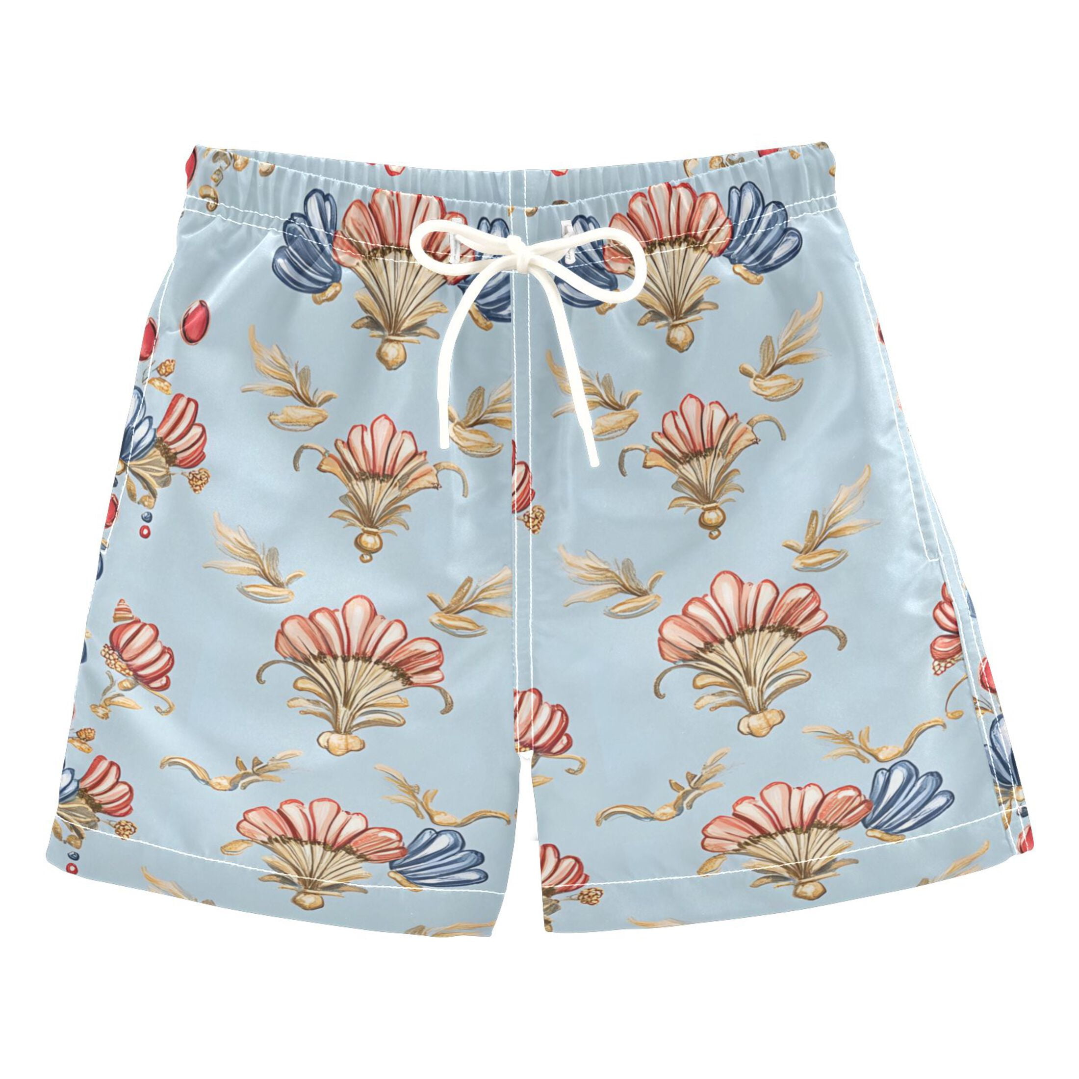 ALAZA Boys Swim Trunks Art Seashells Beach Board Shorts Drawstring ...