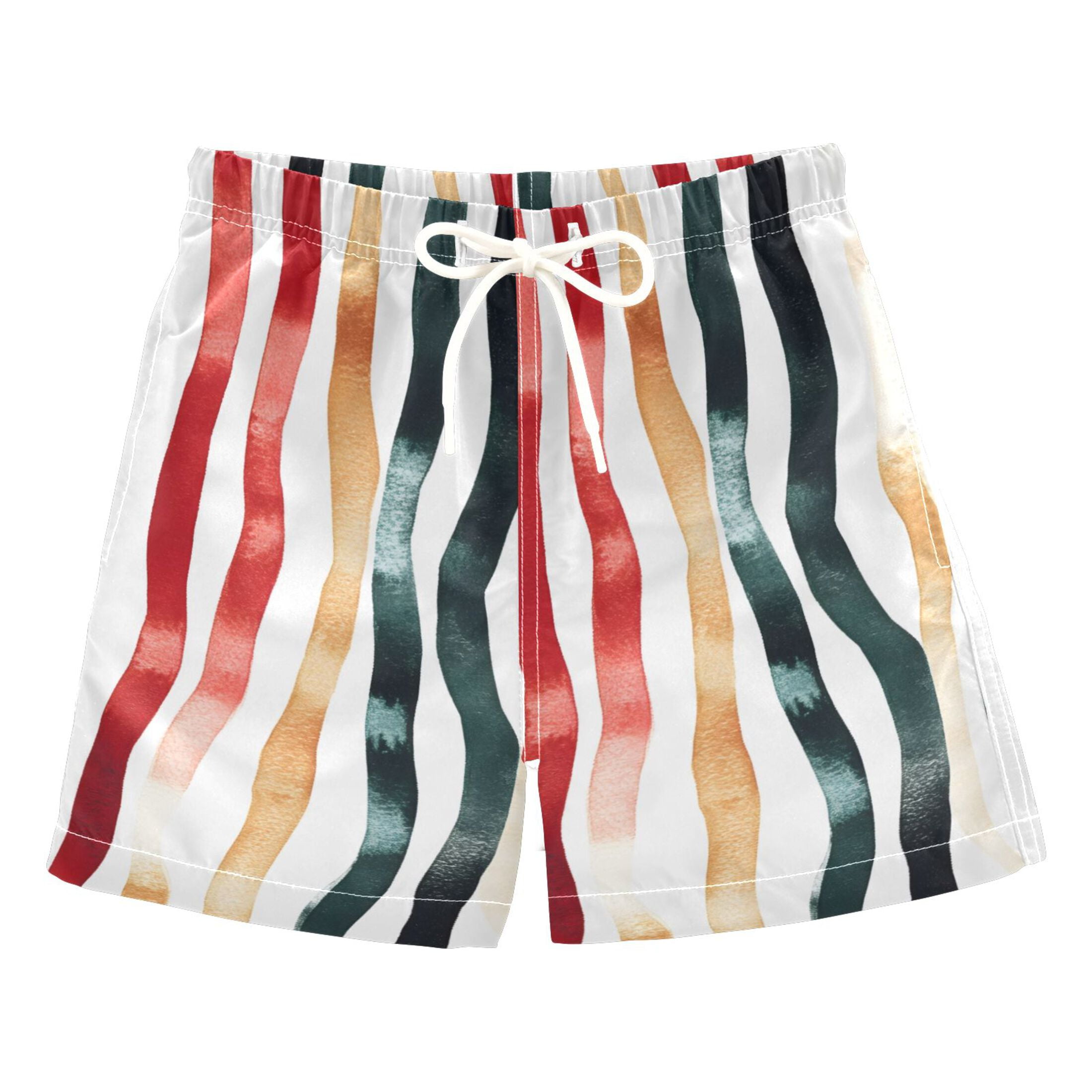 ALAZA Boys Swim Trunks Art Stripes Beach Board Shorts Drawstring ...