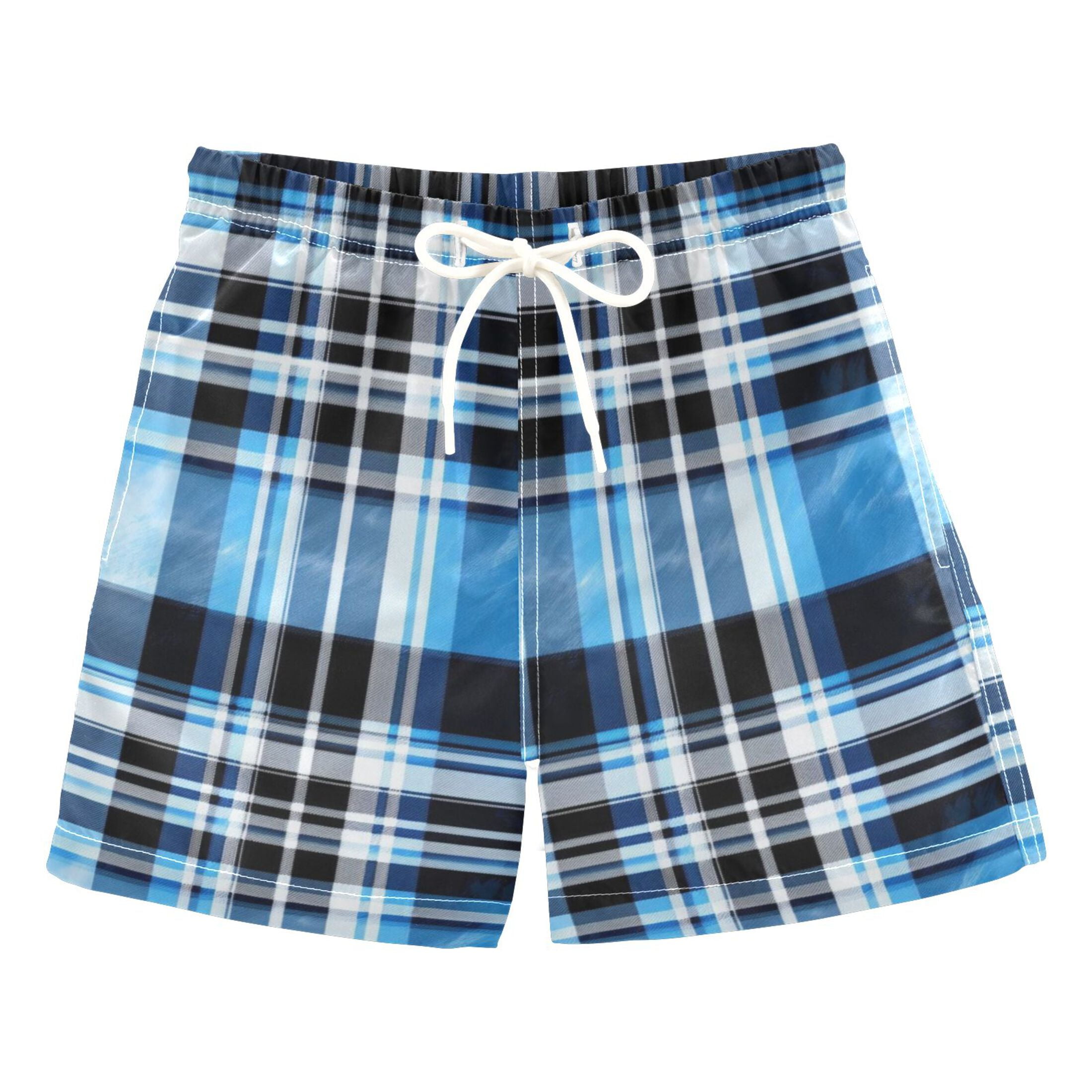 ALAZA Boys Swim Trunks Blue Checkered Grid Pattern Beach Board Shorts ...