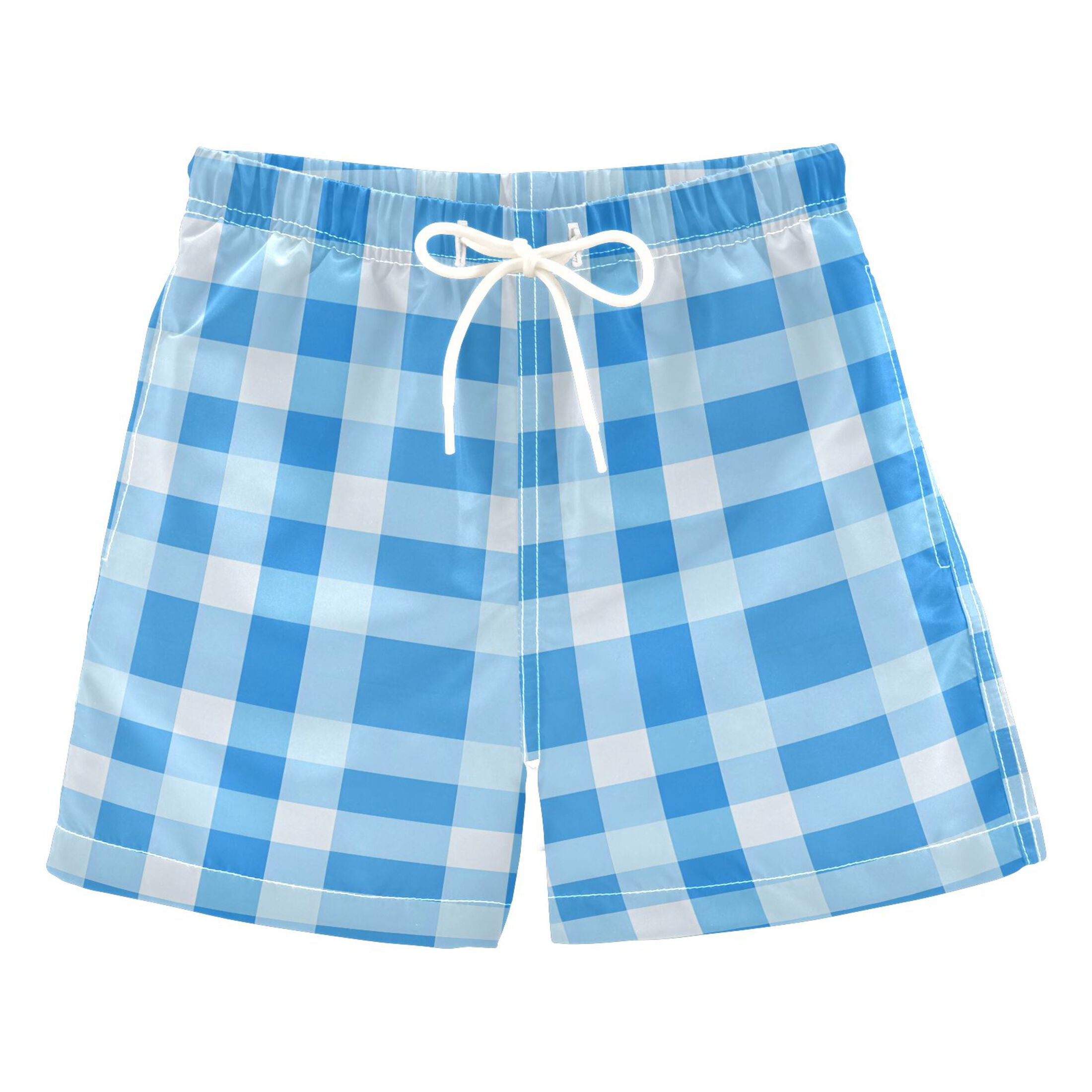 ALAZA Boys Swim Trunks Blue Geometric Checkered Grid Pattern Beach ...
