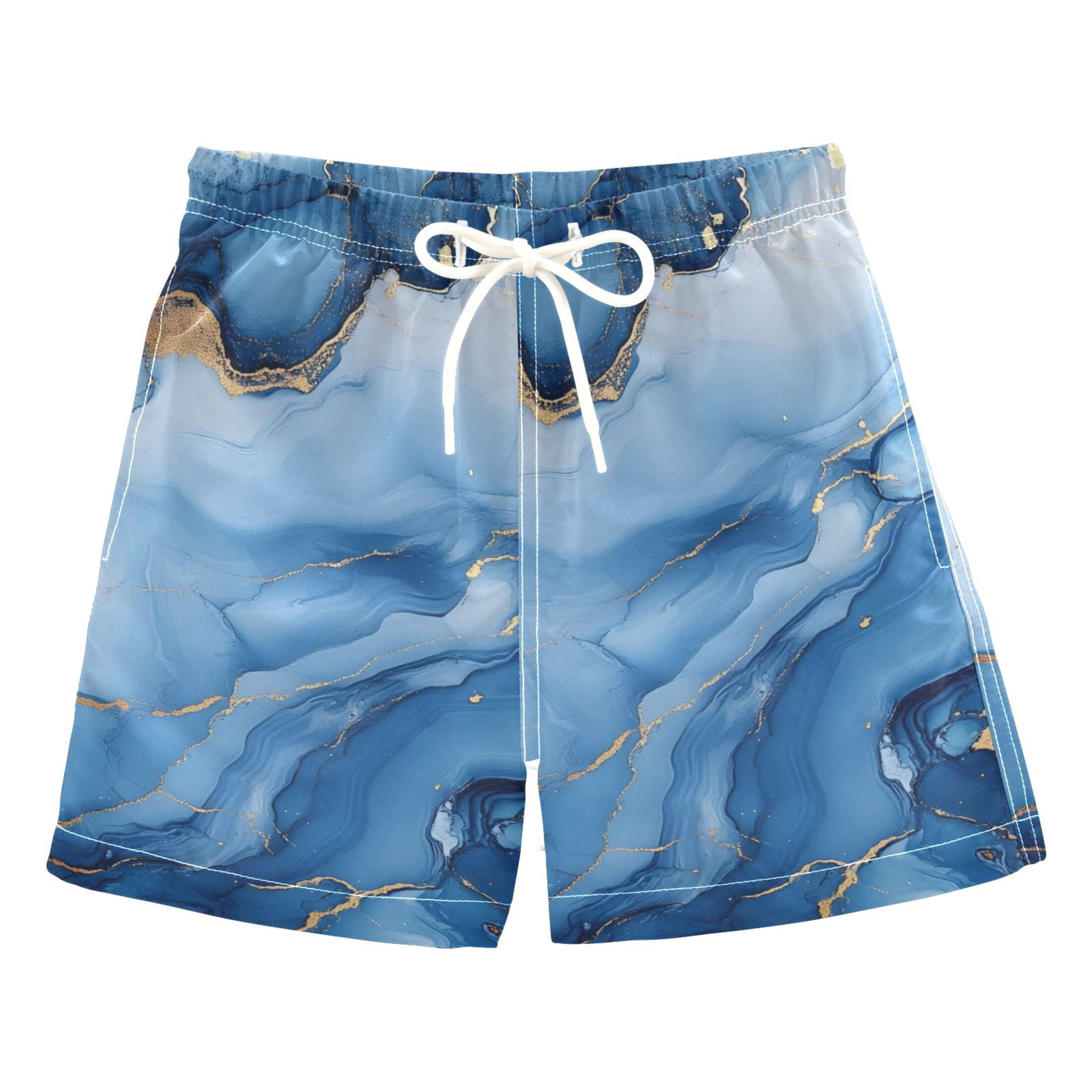 ALAZA Boys Swim Trunks Blue Golden Marble Beach Board Shorts Drawstring ...