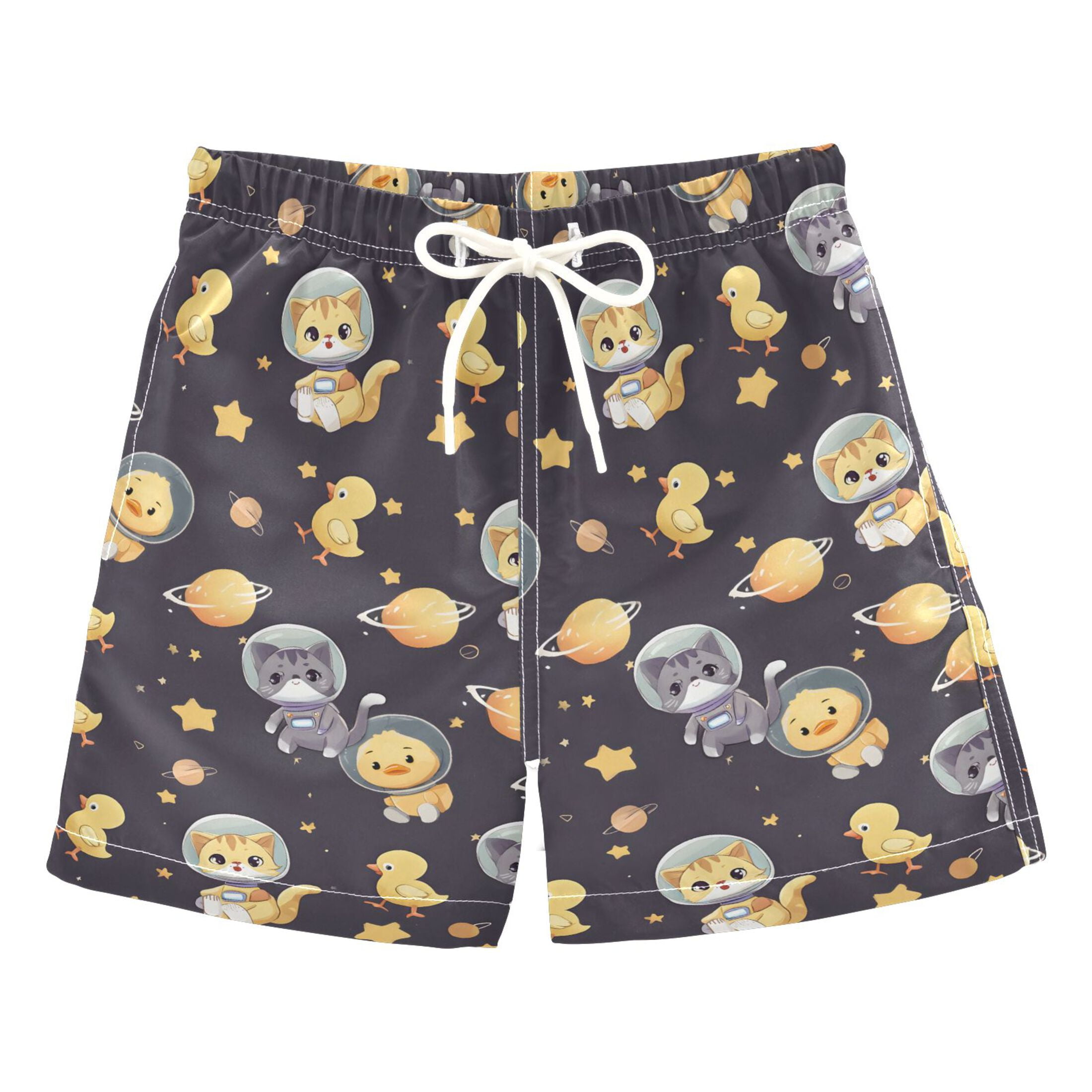 ALAZA Boys Swim Trunks Cartoon Cat Astronaut Duck Beach Board Shorts ...