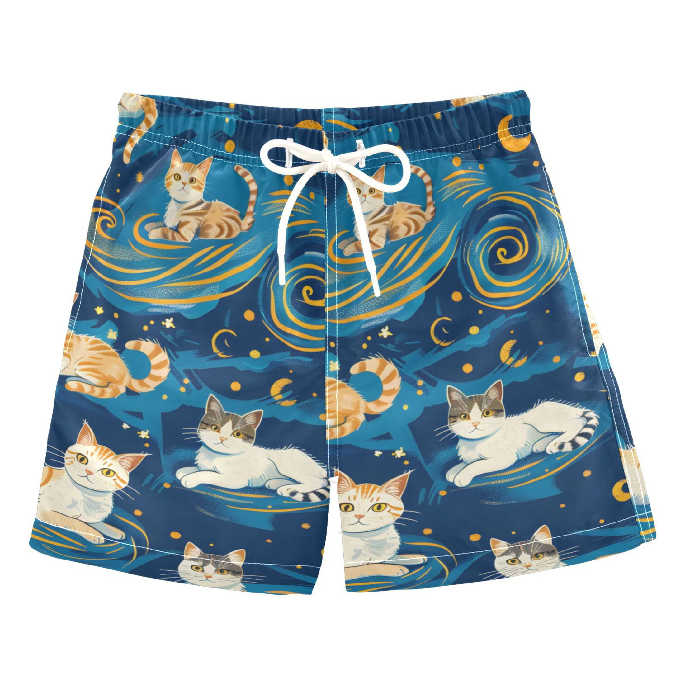 ALAZA Boys Swim Trunks Cartoon Cat Starry Night Beach Board Shorts ...